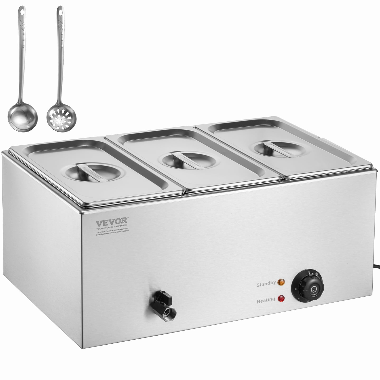 VEVOR 3-Pan Commercial Food Warmer, 17.4QT Electric Steam Table, 1200W ...