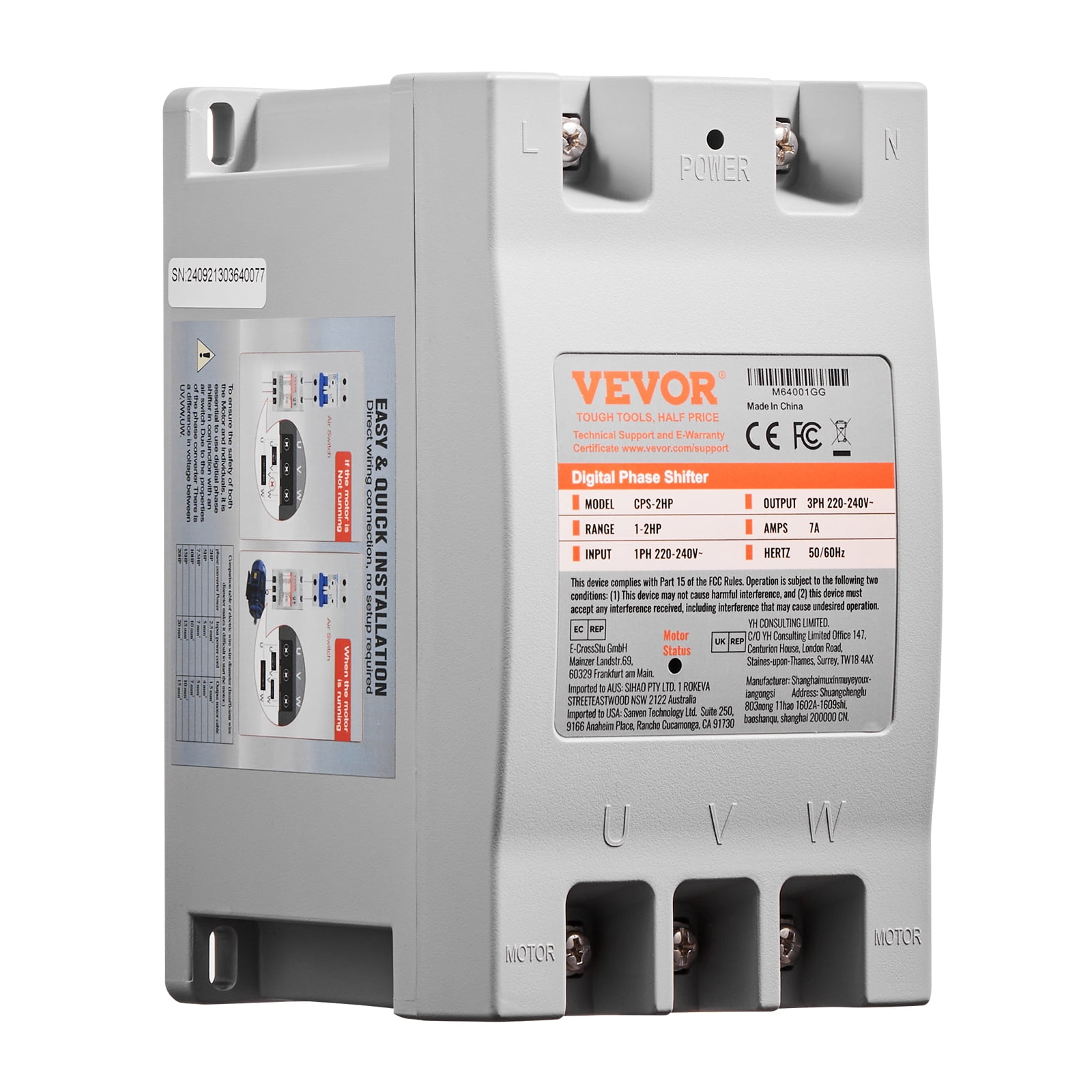 VEVOR 3 Phase Converter - 2HP 7A 220V Single Phase to 3 Phase Converter ...