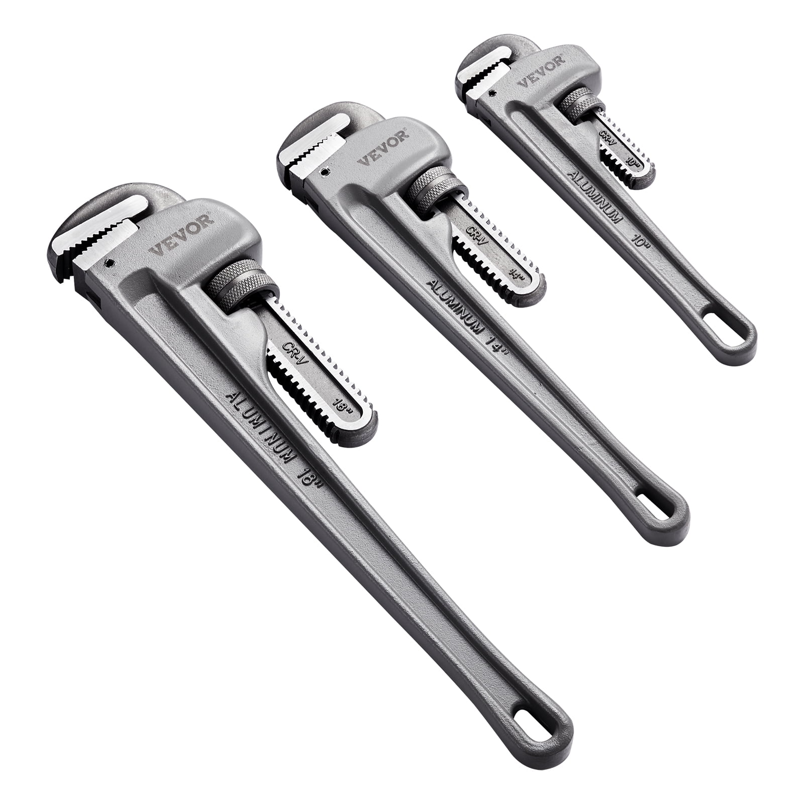 VEVOR 3-Piece Pipe Wrench Set, 10" 14" 18" Aluminum Straight Pipe ...