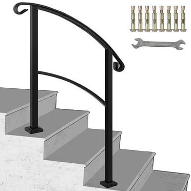 BENTISM Adjustable Wrought Iron Handrail, Stair Railing for 1-2 Steps ...