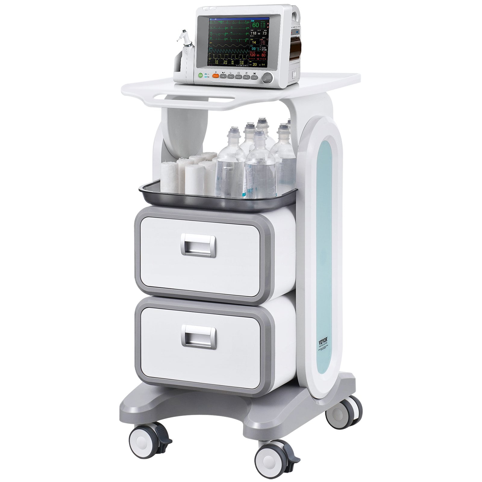 VEVOR 3-Tier Lab Cart - Mobile Medical Cart with 2 Drawers & Top Tray ...