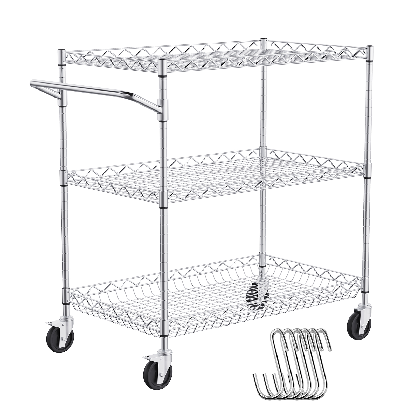 ToHu Mobile Utility Cart Safe 3-Tier Utility Carts Rolling Cart ...