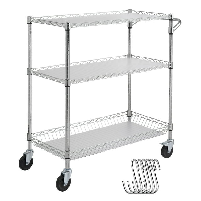 "VEVOR 3-Tier Metal Industrial Utility Cart, Rolling Cart on Wheels 35 ...