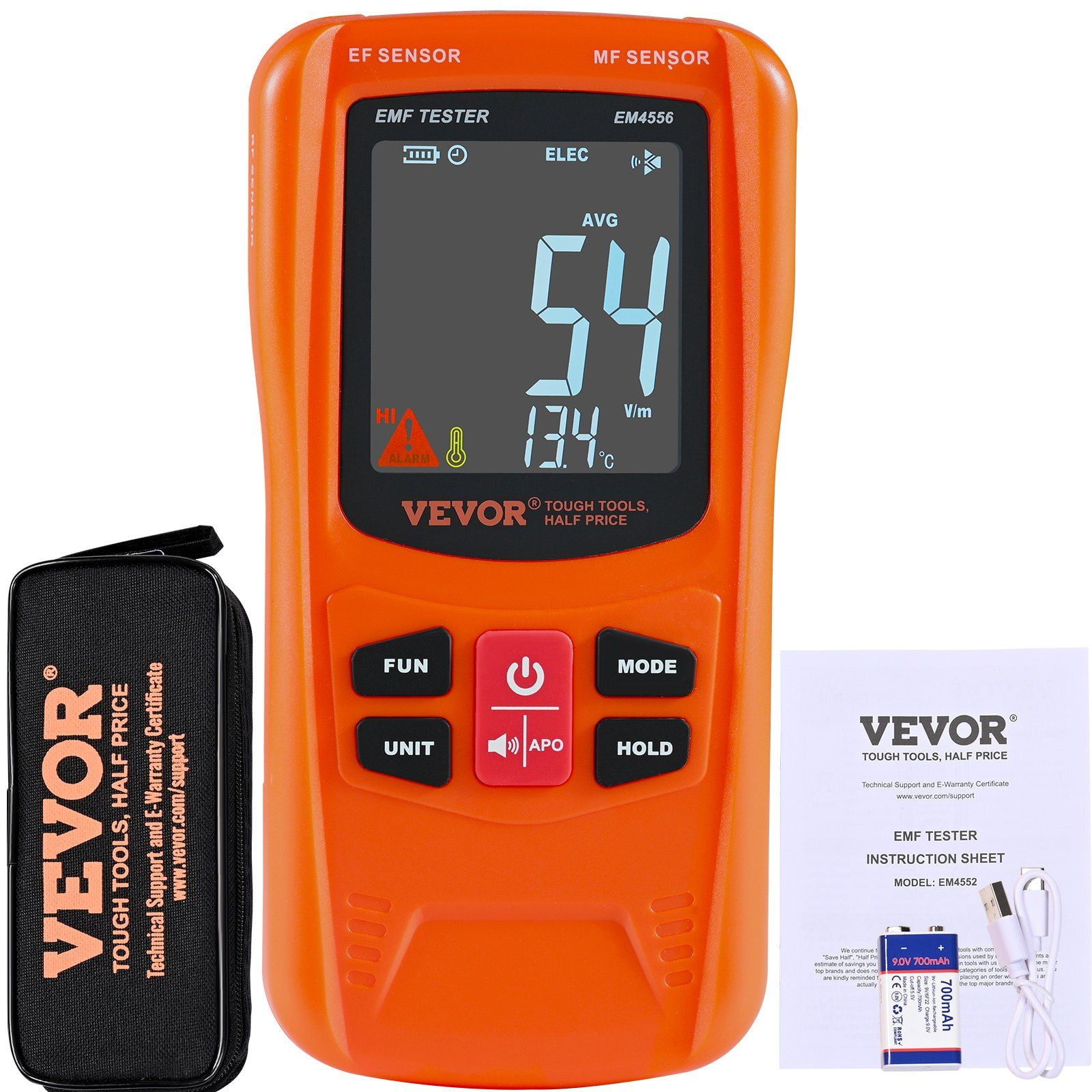 VEVOR 3-in-1 EMF Meter, 5Hz-6GHz, Handheld Rechargeable Electromagnetic ...