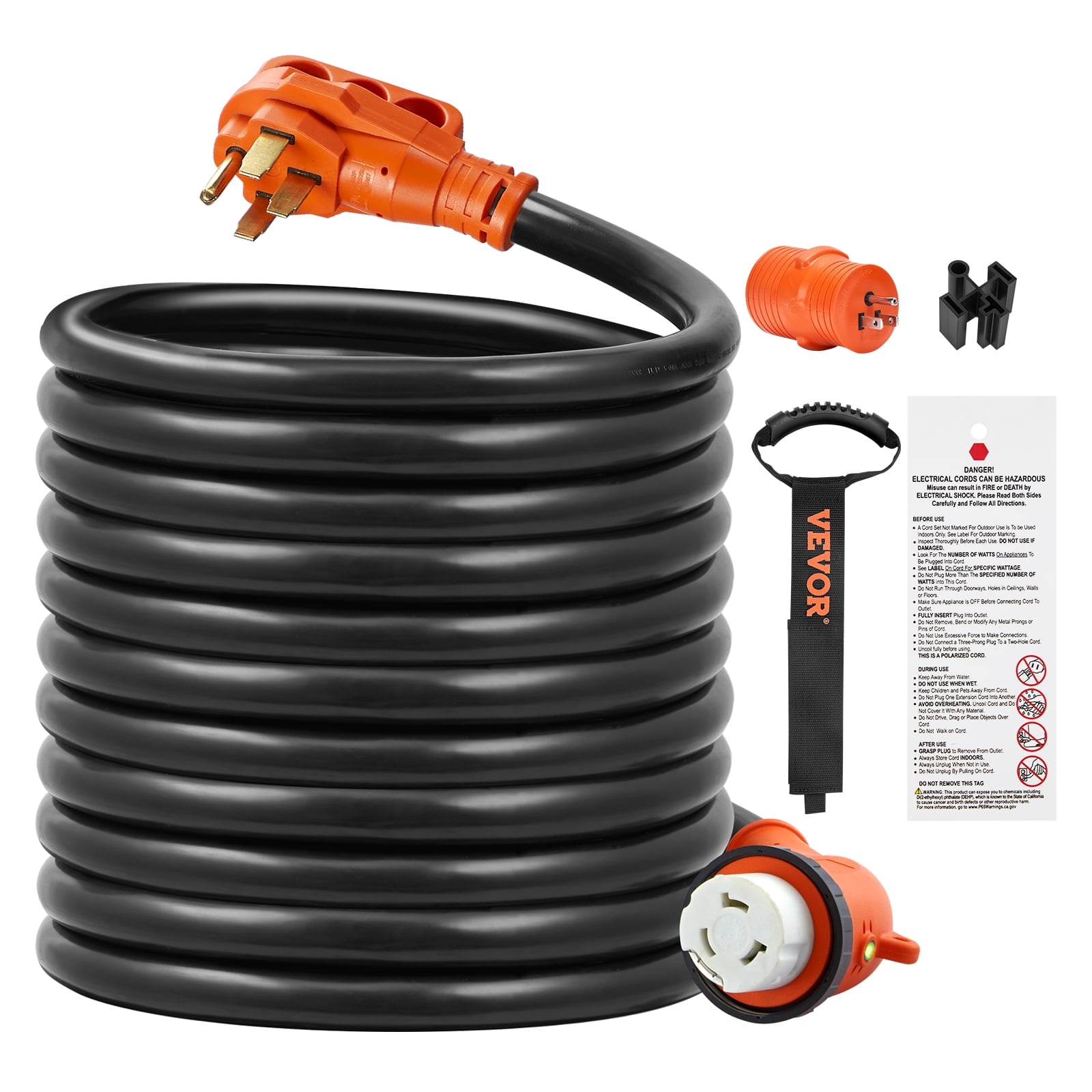 VEVOR RV Power Cord, 30ft, 50 Amp, STW 6/3 + 8/1, NEMA 14-50P & SS2-50R ...