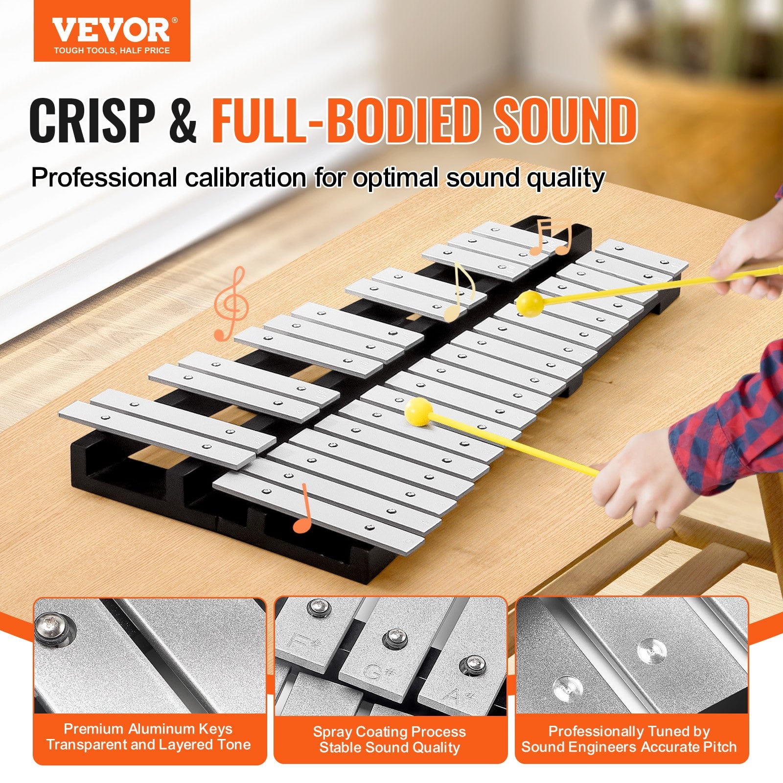 VEVOR 30 Note Glockenspiel Xylophone Bell Kit, Percussion Instrument ...