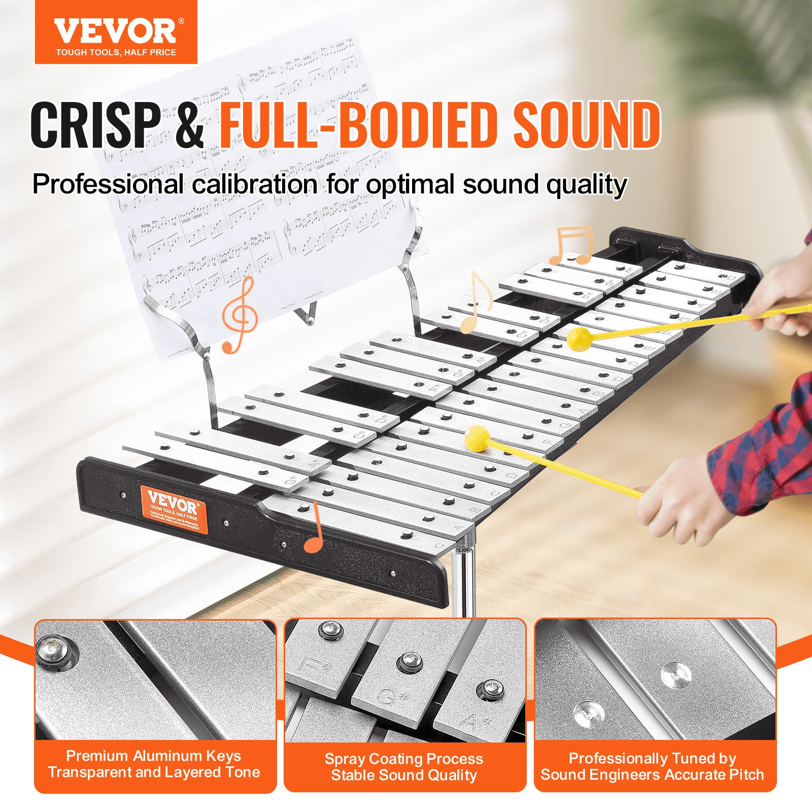 VEVOR 30 Note Glockenspiel Xylophone Bell Kit, Professional Percussion ...