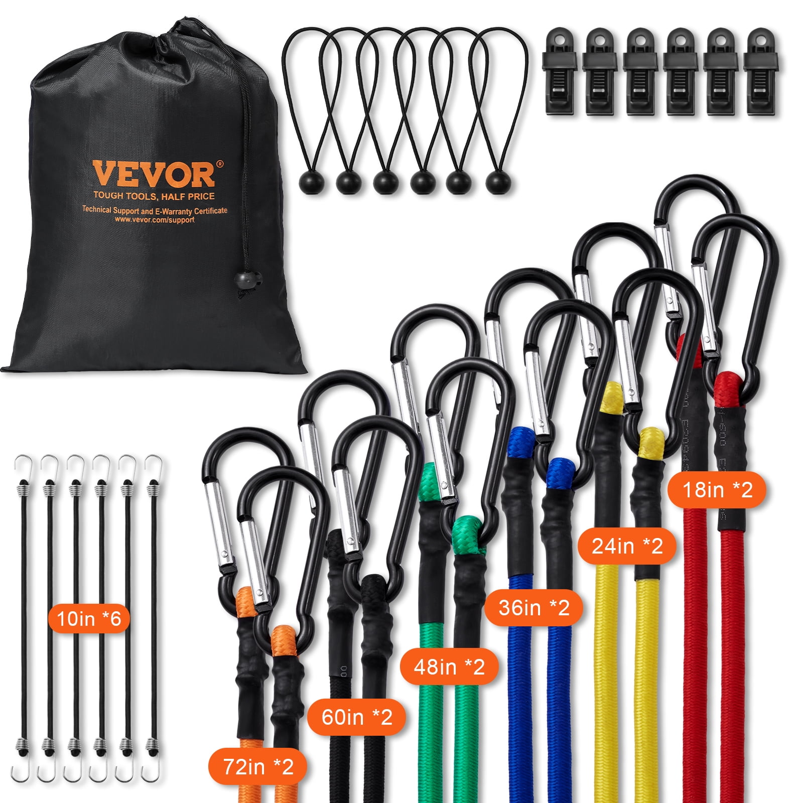 VEVOR 30 Piece Bungee Cords Assortment, 8 mm Heavy Duty Bungee Straps ...
