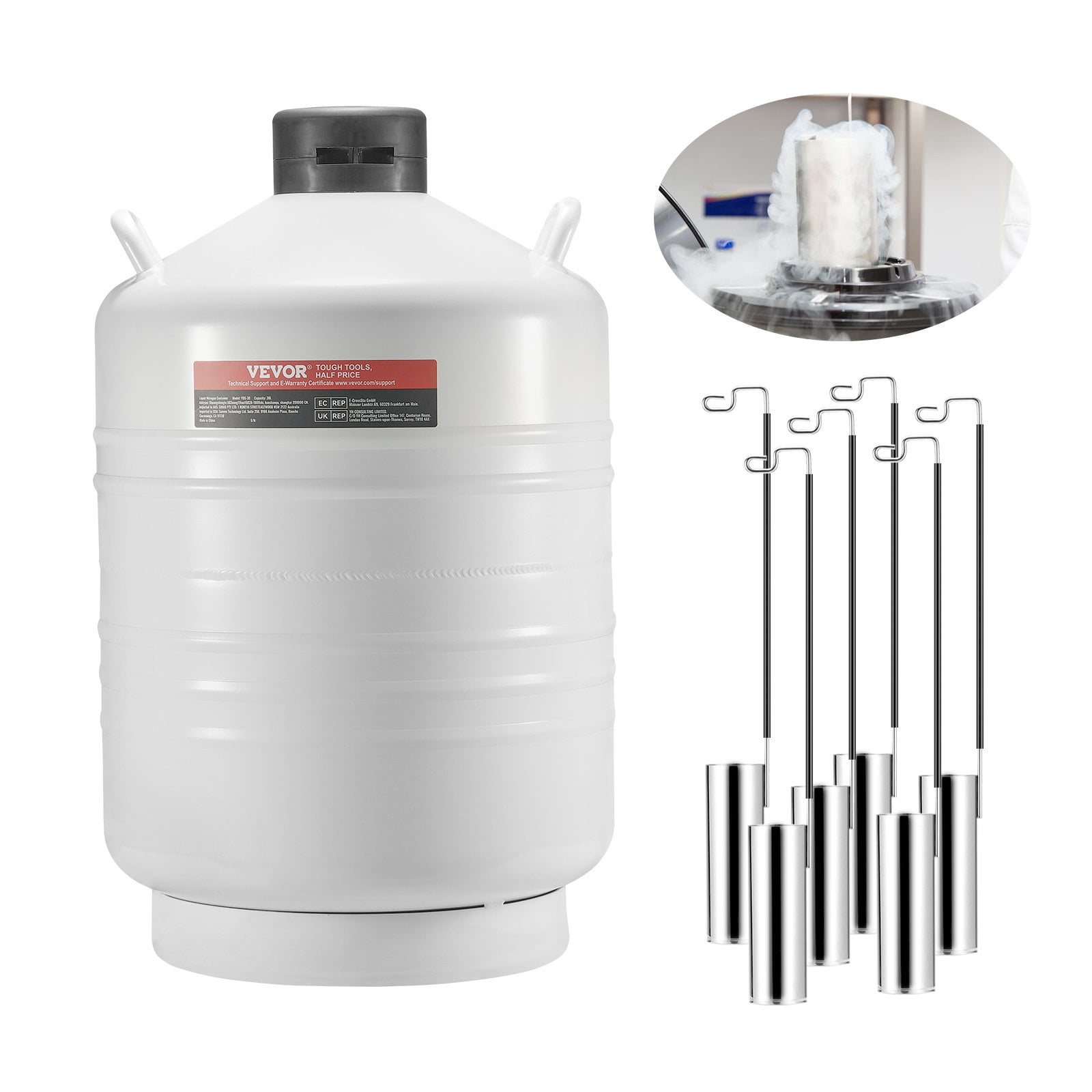 VEVOR 30L Liquid Nitrogen Tank - Aluminum Alloy LN2 Dewar Container with 6 Canisters - Walmart.com
