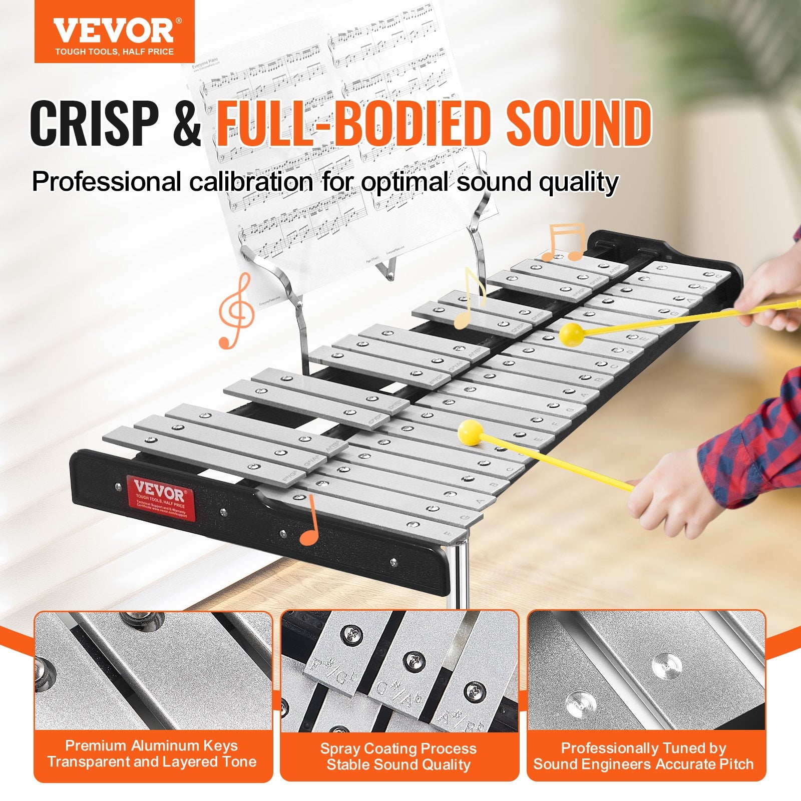 VEVOR 32 Note Glockenspiel Xylophone Bell Kit, Professional Percussion ...