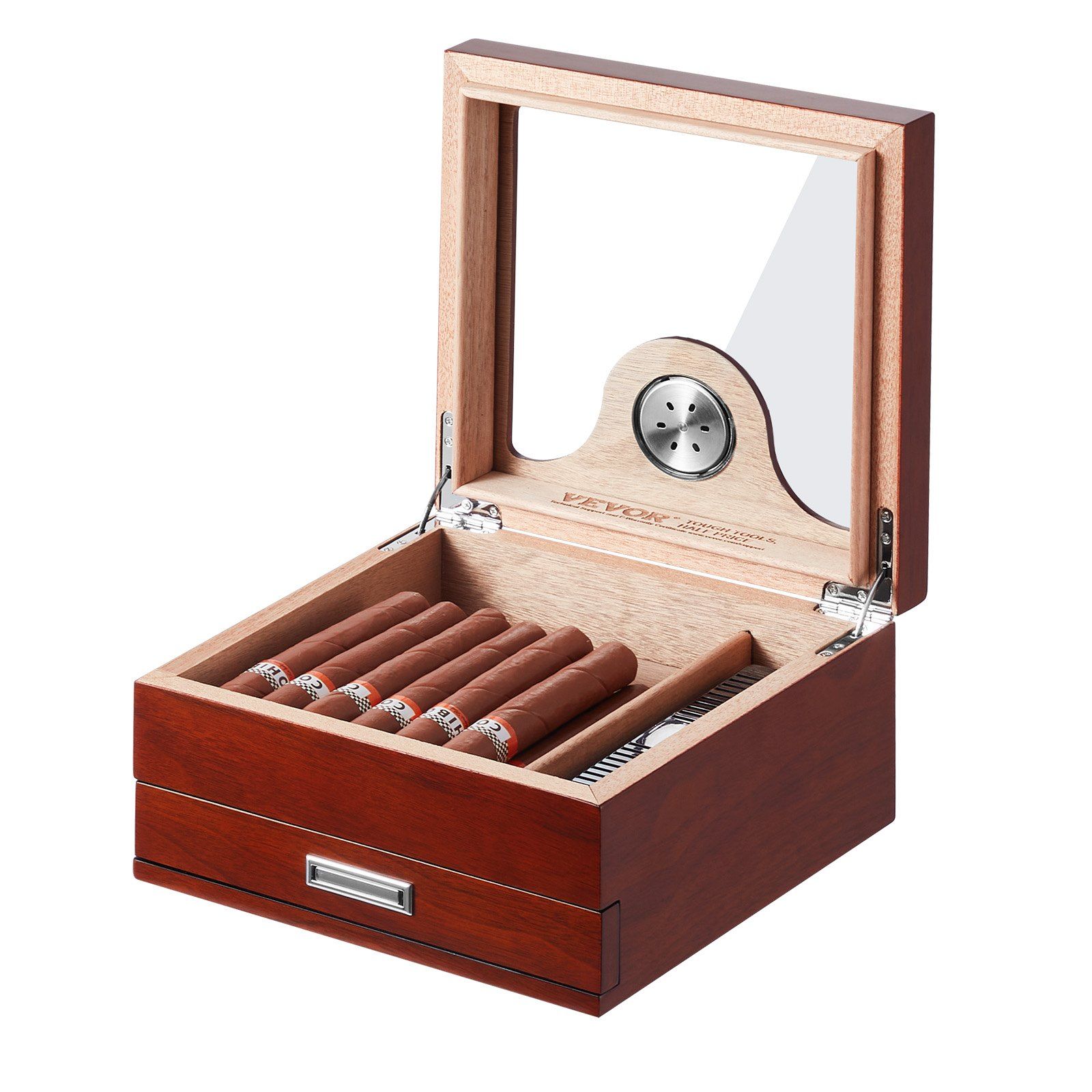 VEVOR 35 Cigar Humidor Glasstop Cedar Cigar Box Humidifier & Hygrometer ...