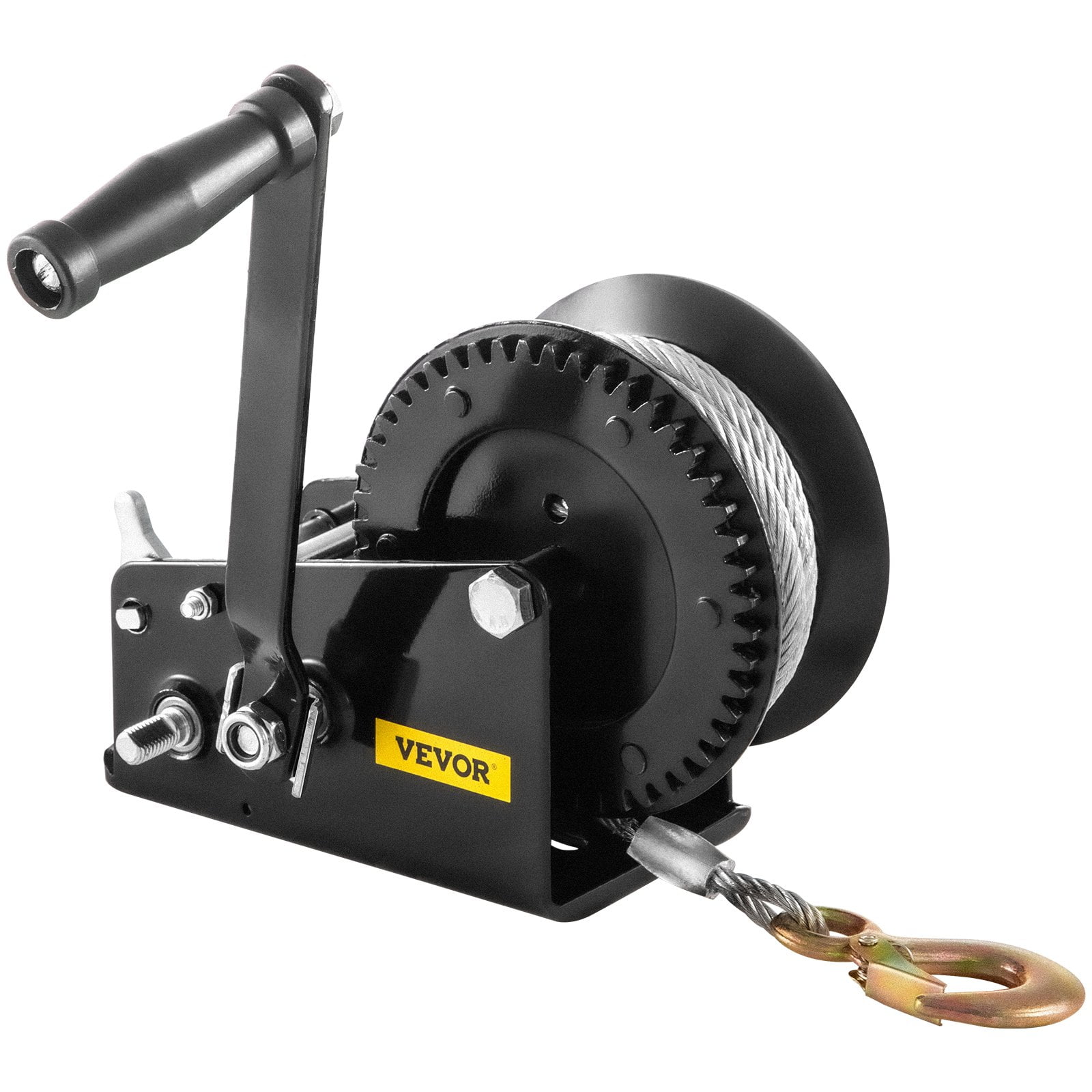 VEVOR 3500 lbs Heavy-Duty Hand Winch with 33ft Steel Cable, Manual Crank Winch for Boat, Trailer ...