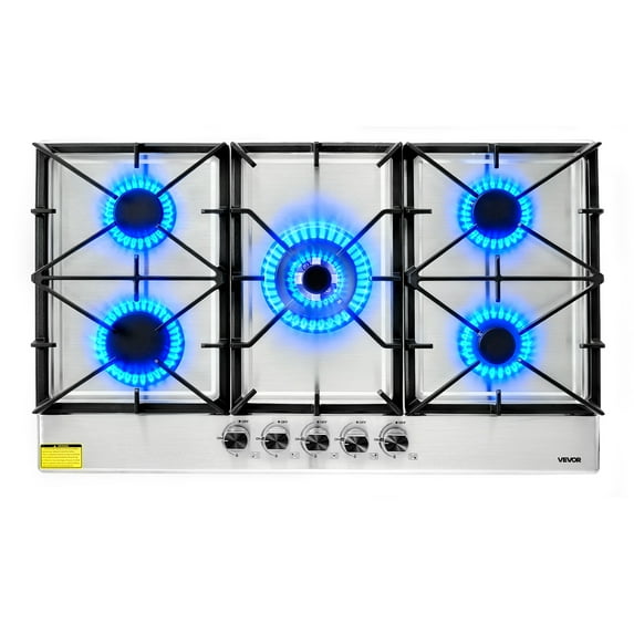 VEVOR 36 inch Gas Cooktop 5 Burners Gas Stove Top, Max 38300BTU Built ...