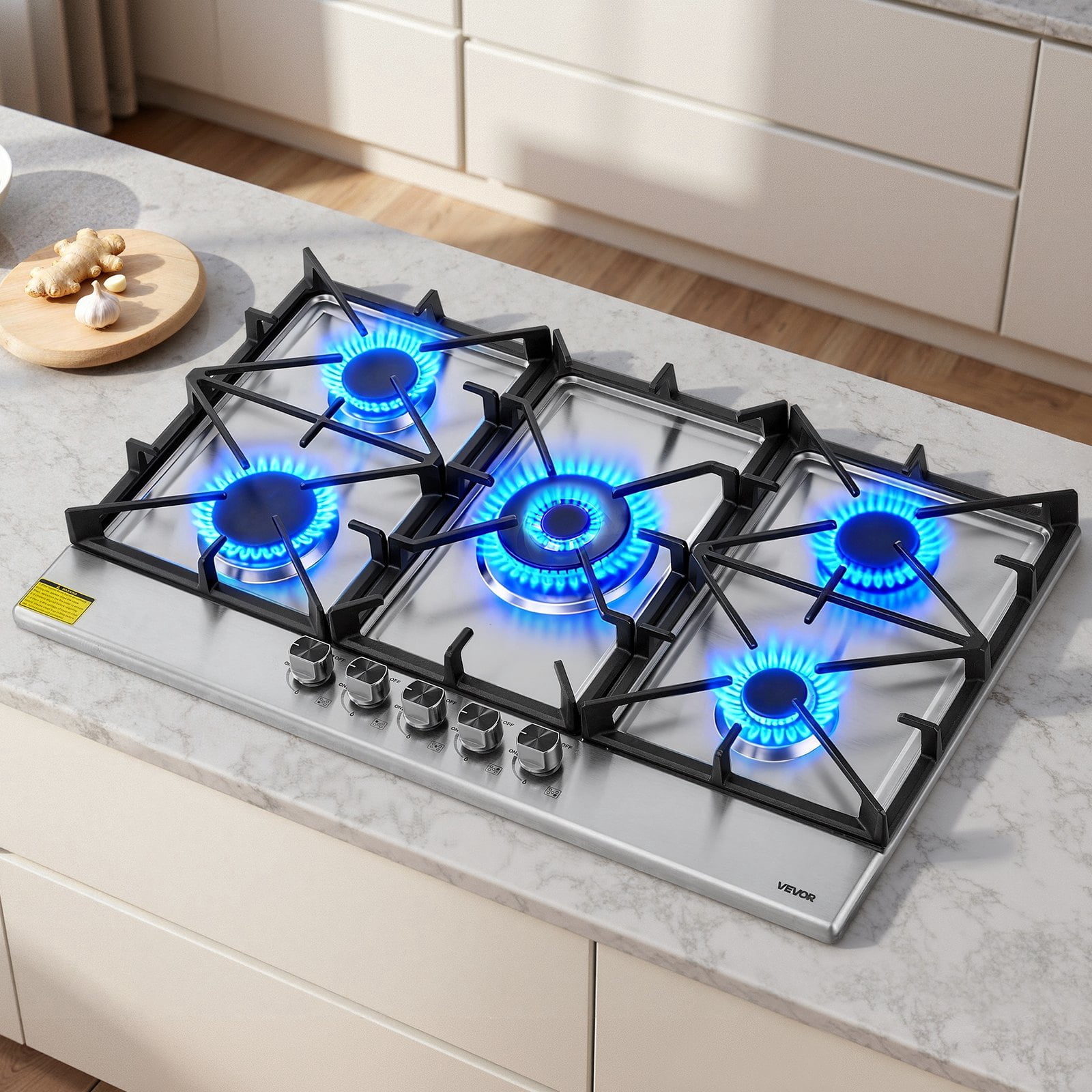 VEVOR 36 inch Gas Cooktop 5 Burners Gas Stove Top, Max 38300BTU Built ...