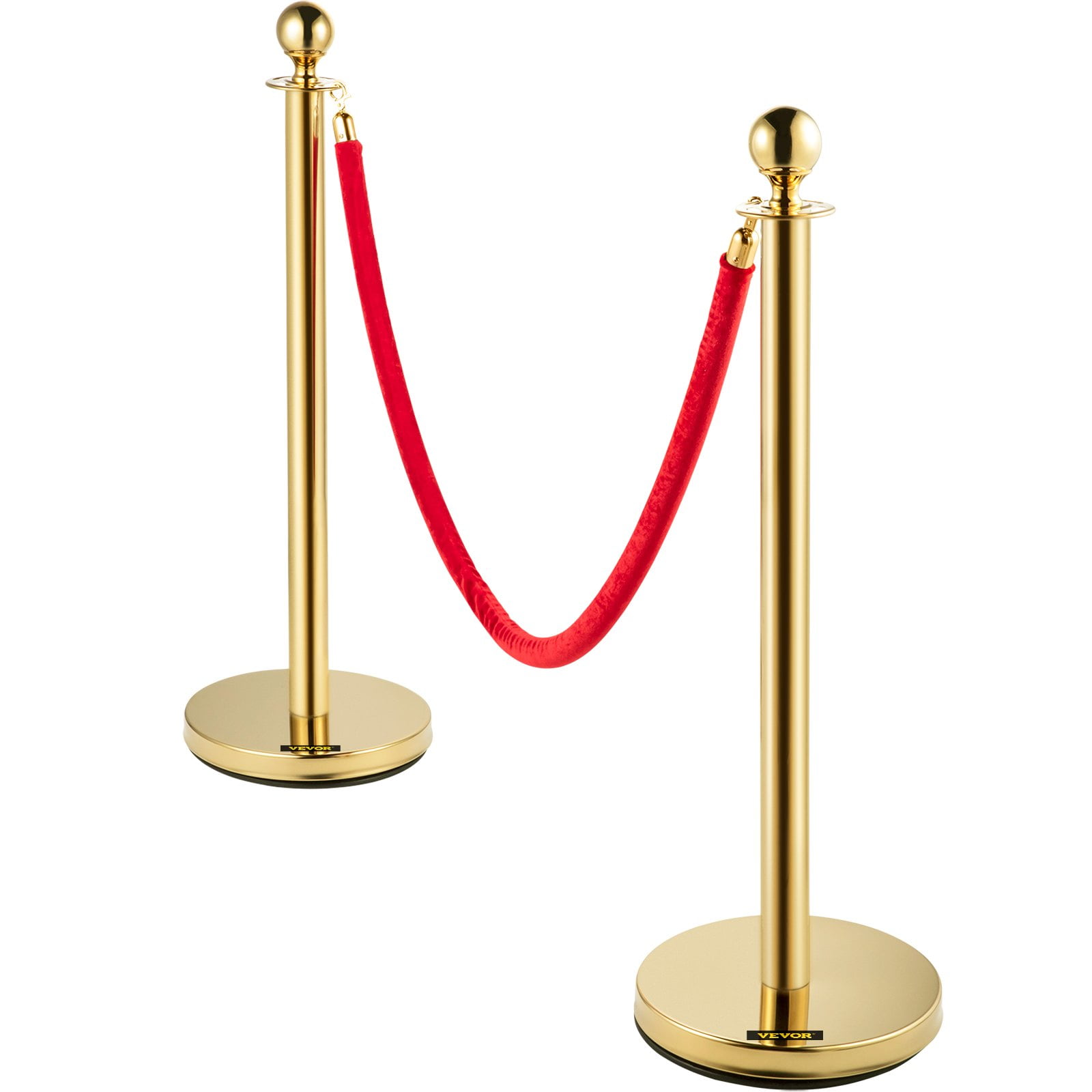 VEVOR 38 Inch Stanchion Posts Queue, Red Velvet Rope (3, Gold ...