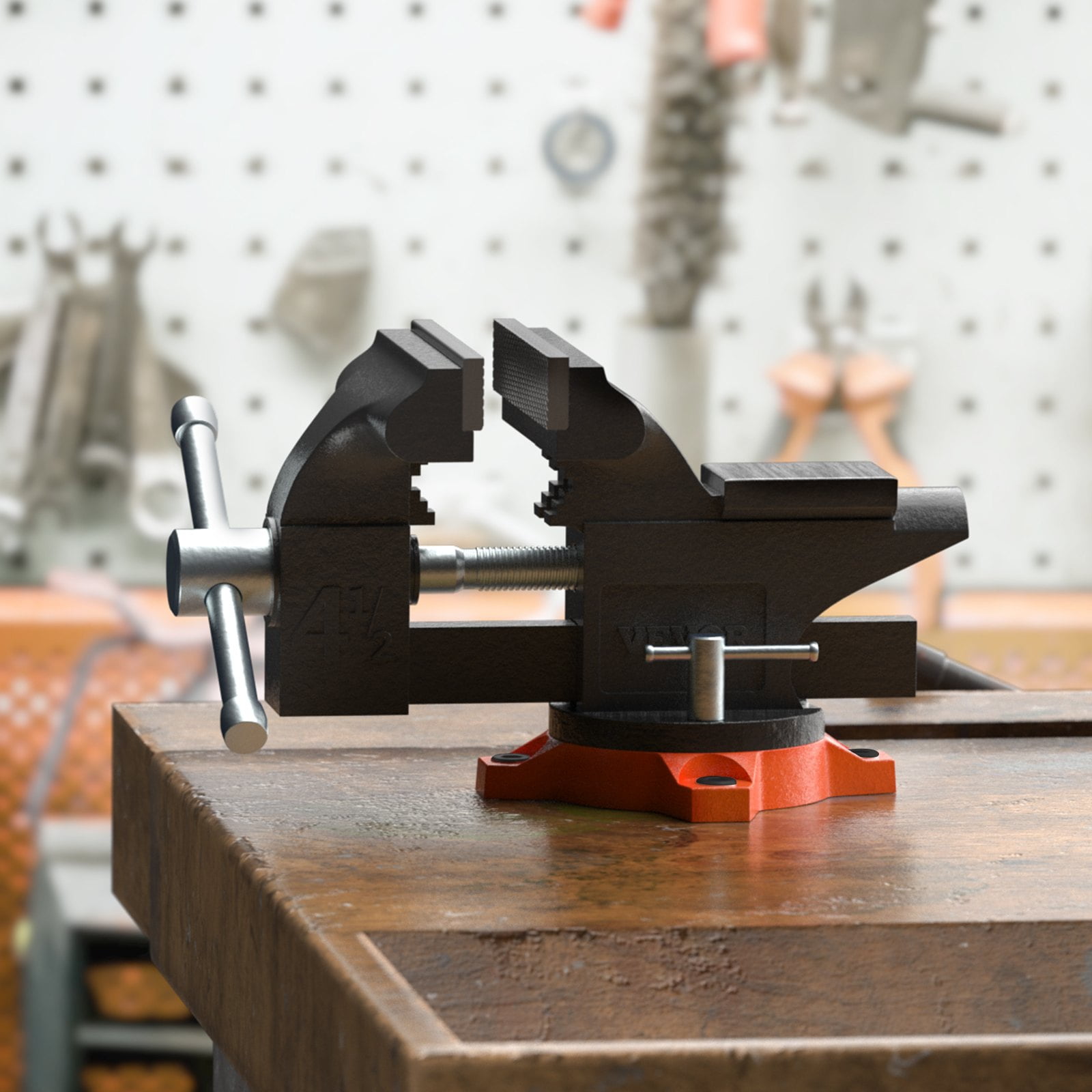 VEVOR 4.5" Bench Vise with Anvil - 240° Swivel Base, Heavy Duty ...
