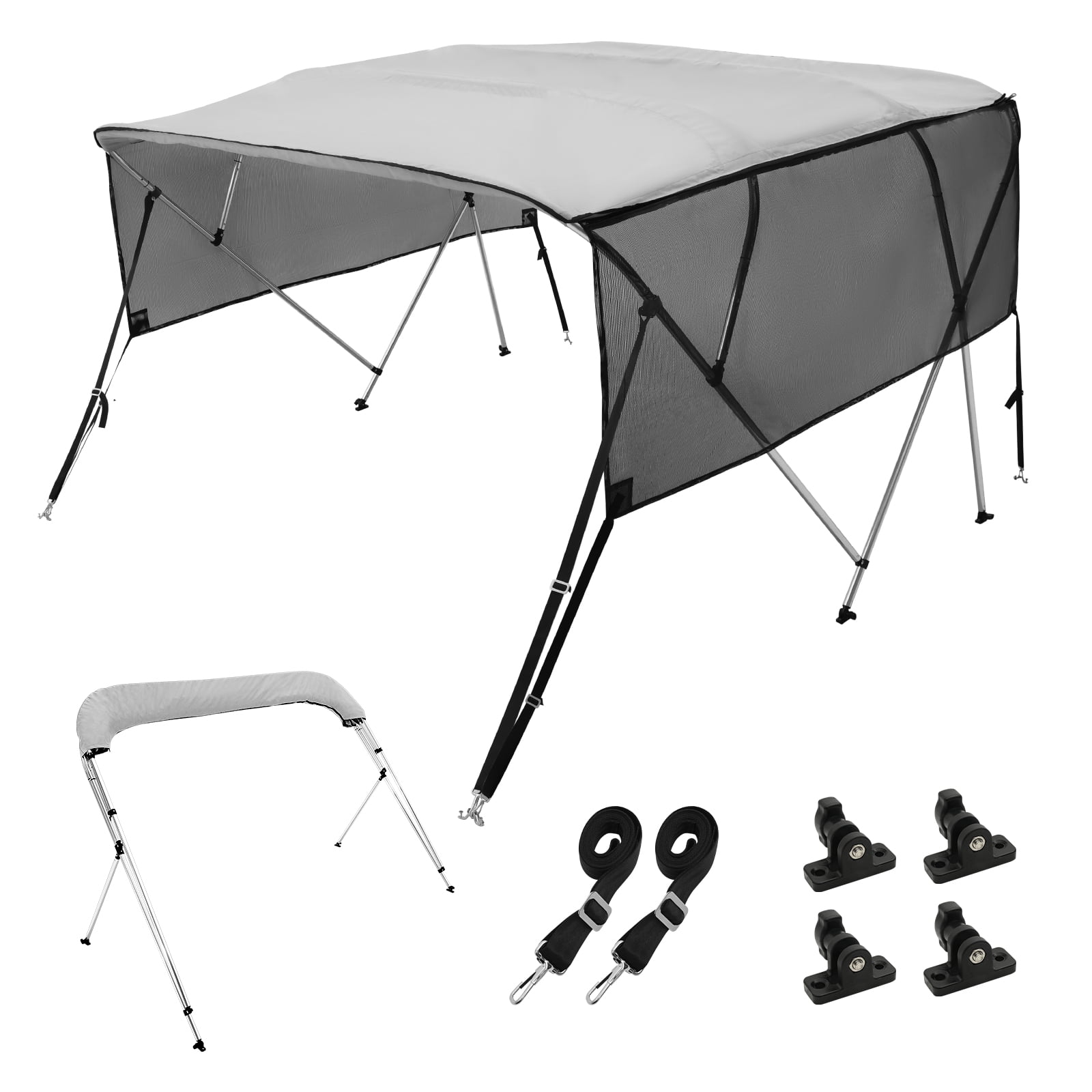 VEVOR 4 Bow Bimini Top Boat Cover, Detachable Mesh Sidewalls, 600D ...
