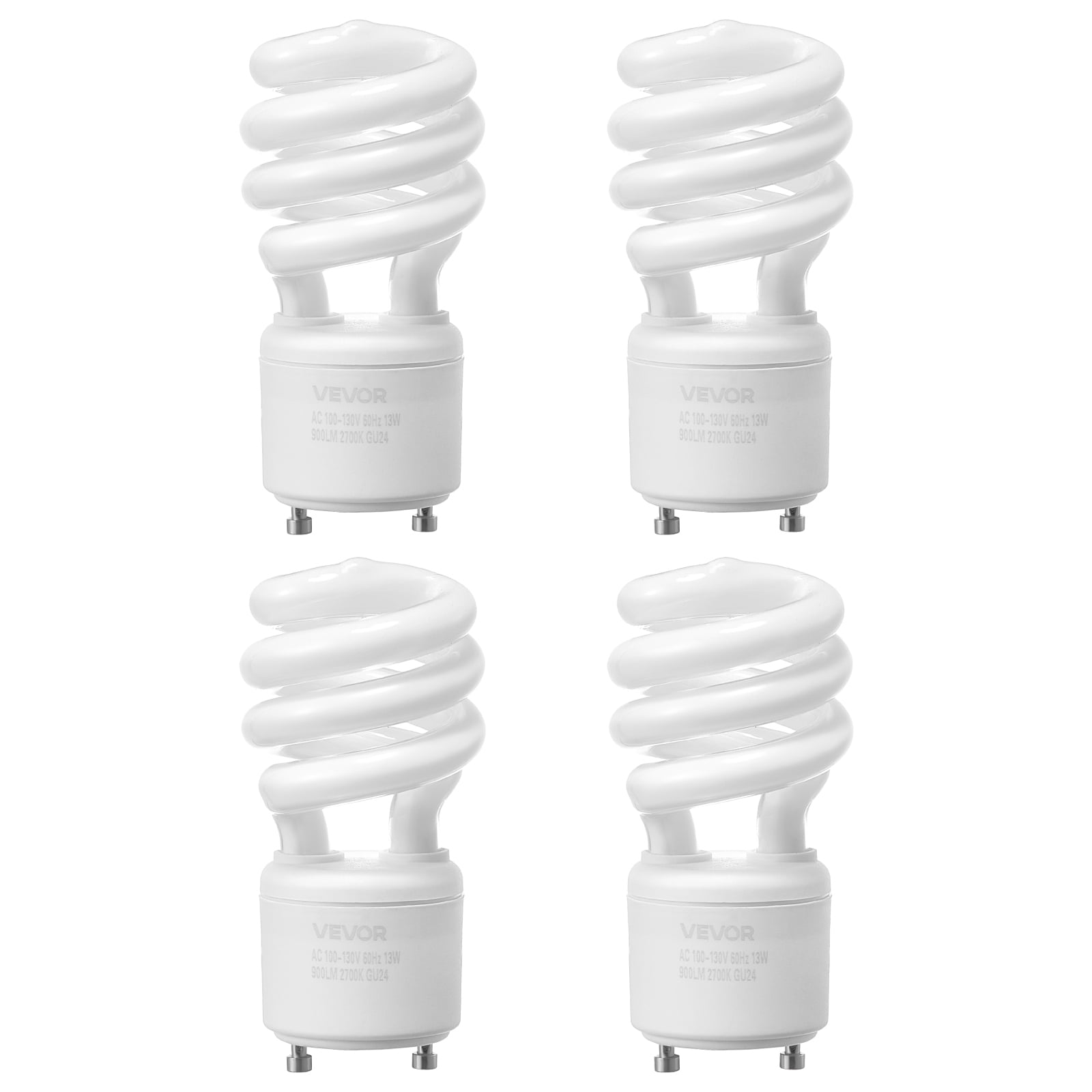 VEVOR 4-Pack CFL Light Bulbs, 13W Compact Fluorescent Spiral Bulbs with ...