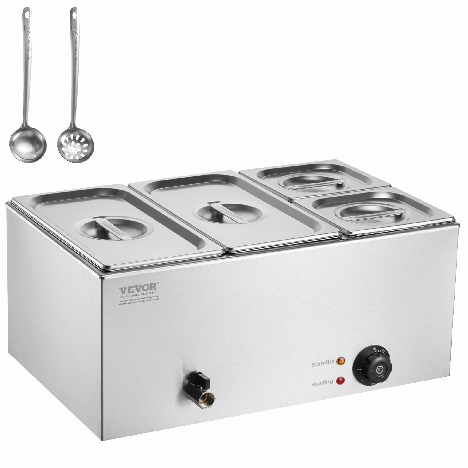 VEVOR 4-Pan Commercial Food Warmer, 16.4QT Electric Steam Table, 1200W ...