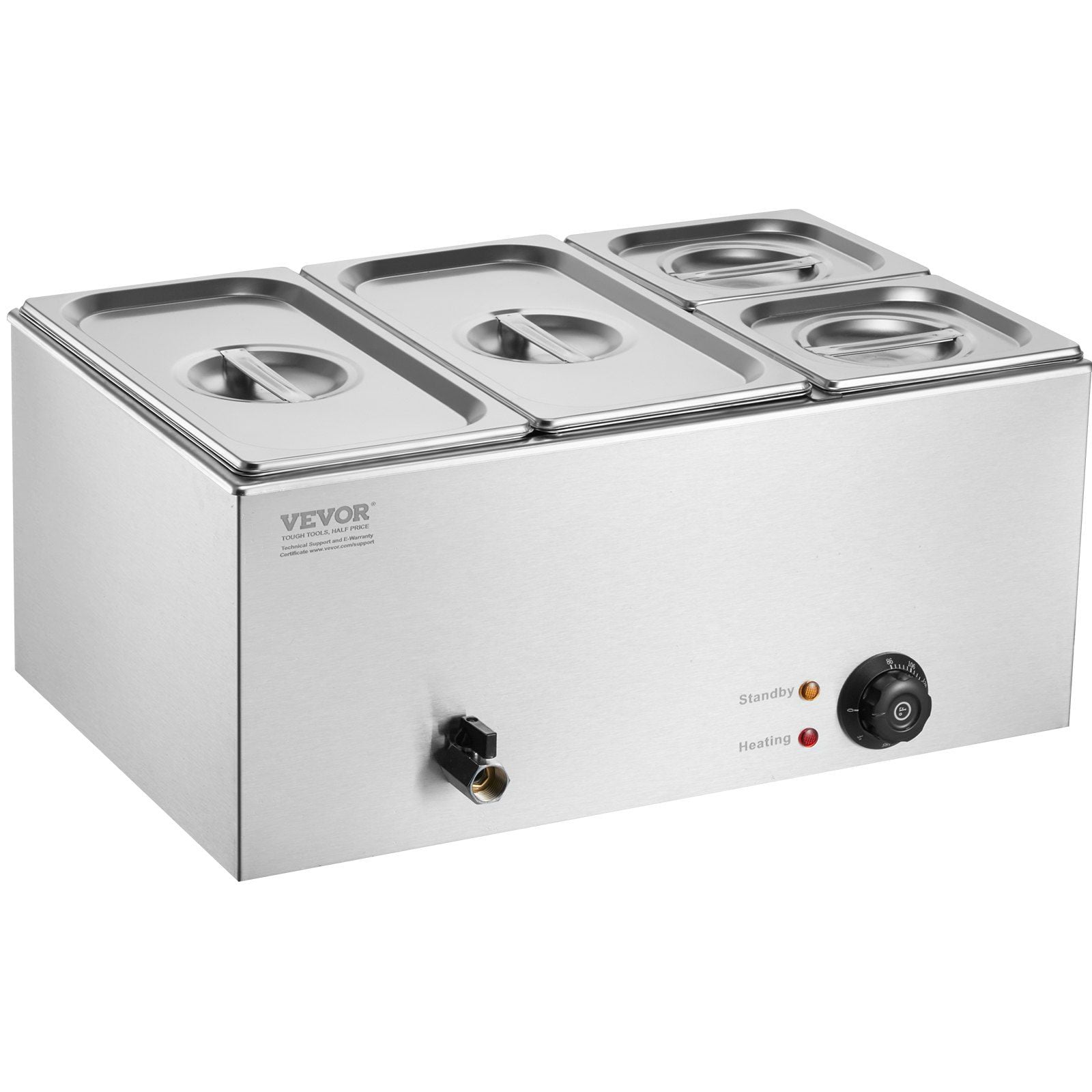 VEVOR 4-Pan Commercial Food Warmer, 16.4QT Electric Steam Table, 1200W ...