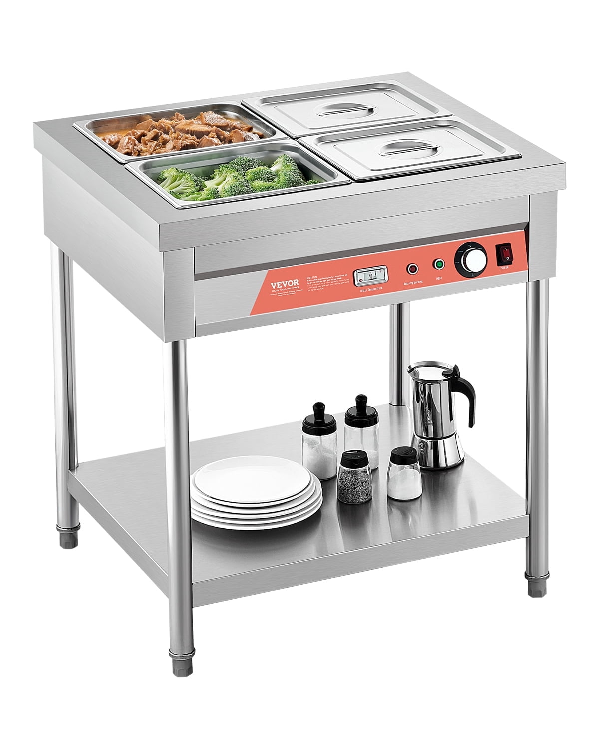 VEVOR 4-Pan Commercial Food Warmer, 4 x 1/2 Pans Electric Steam Table ...