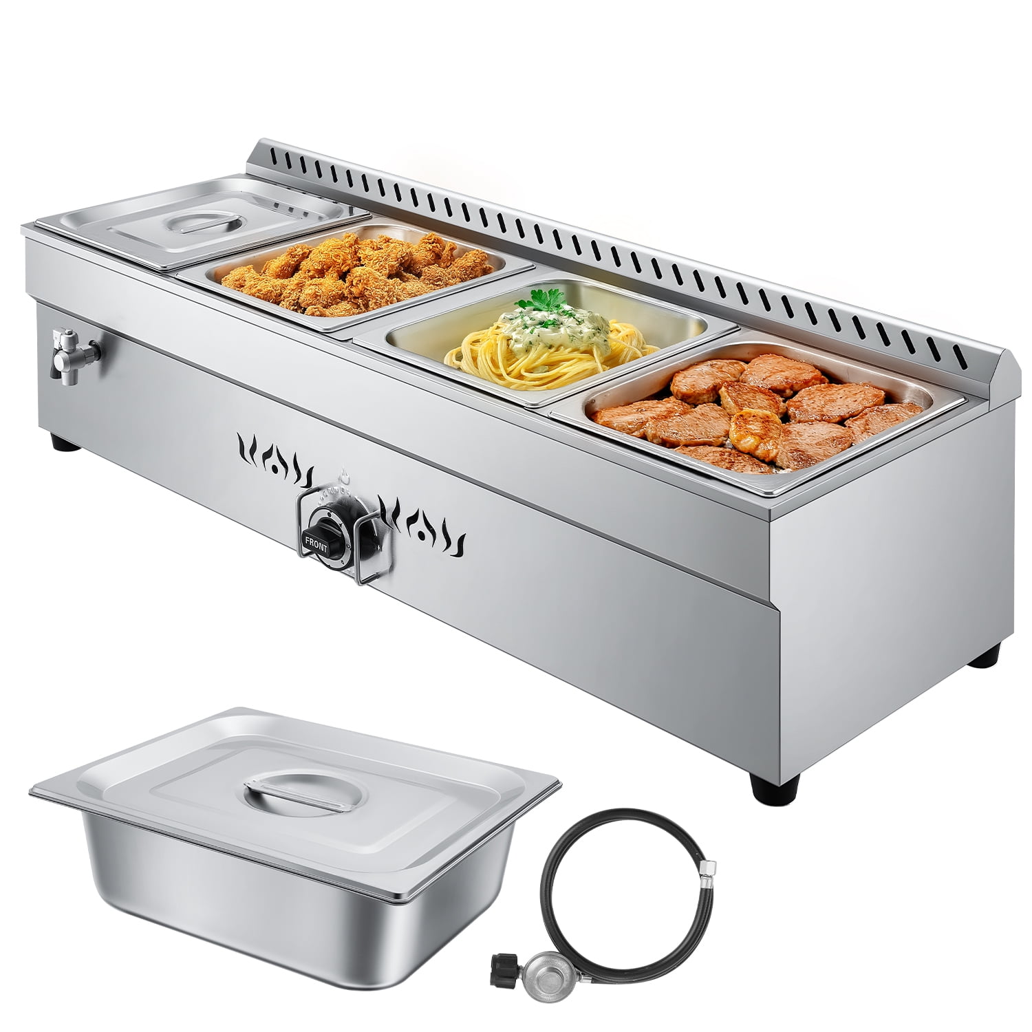 VEVOR 4-Pan Commercial Propane Steam Table, LP Gas Outdoor Soup Warmer ...