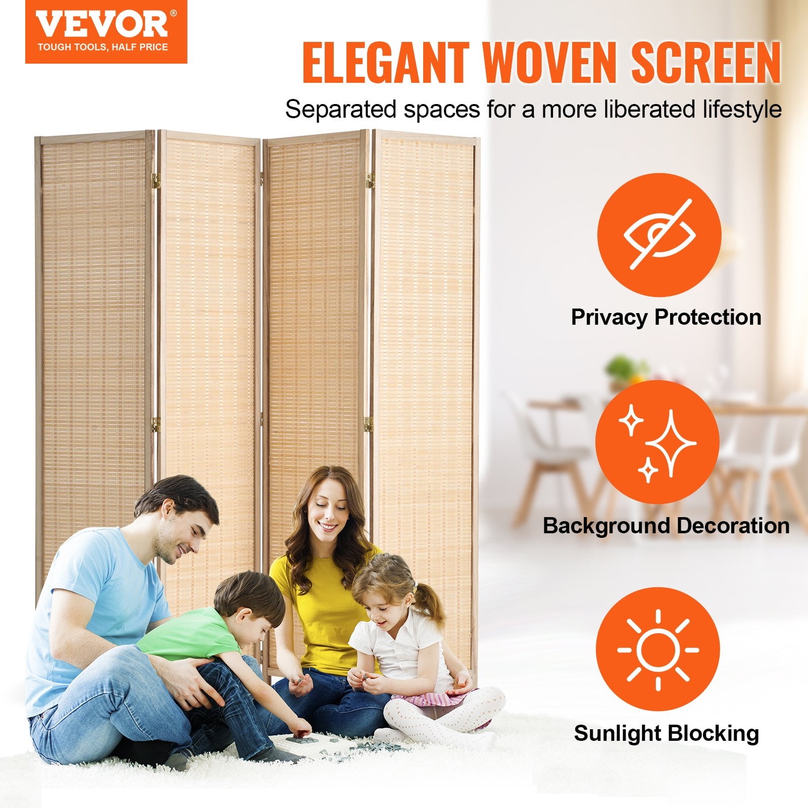 VEVOR 4 Panel Room Divider, Bamboo Hand-Woven Folding Privacy Screens ...