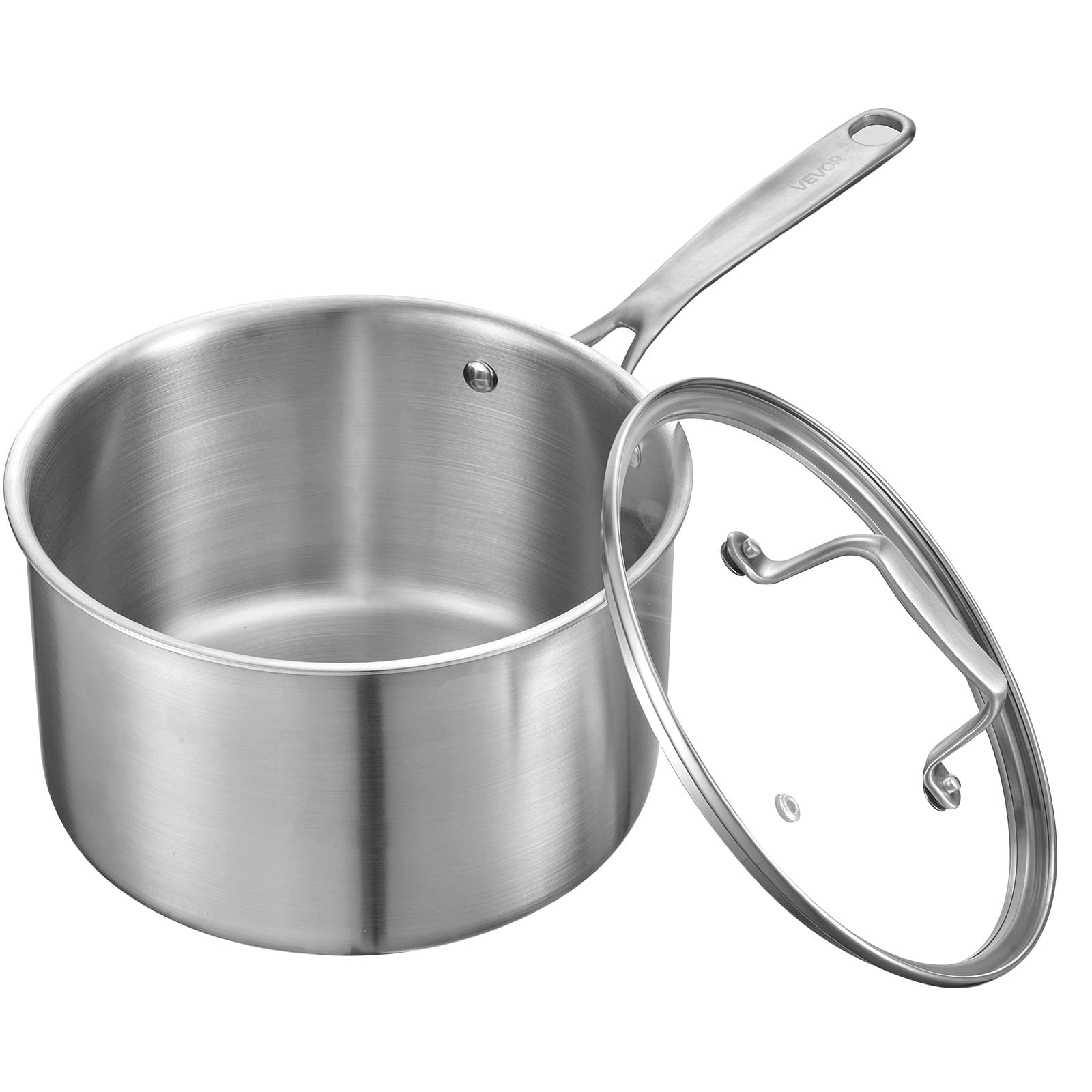 VEVOR 4 QT Saucepan, Stainless Steel Saucepan with Glass Lid ...