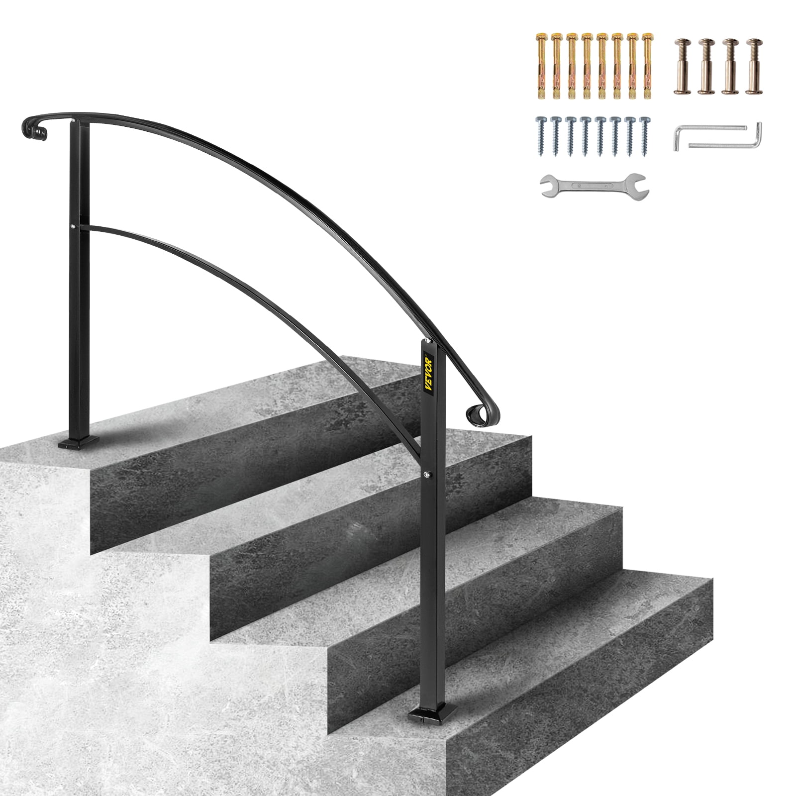 VEVOR 4-Step Handrail Fits 1 or 4 Steps Matte Black Stair Rail Wrought ...