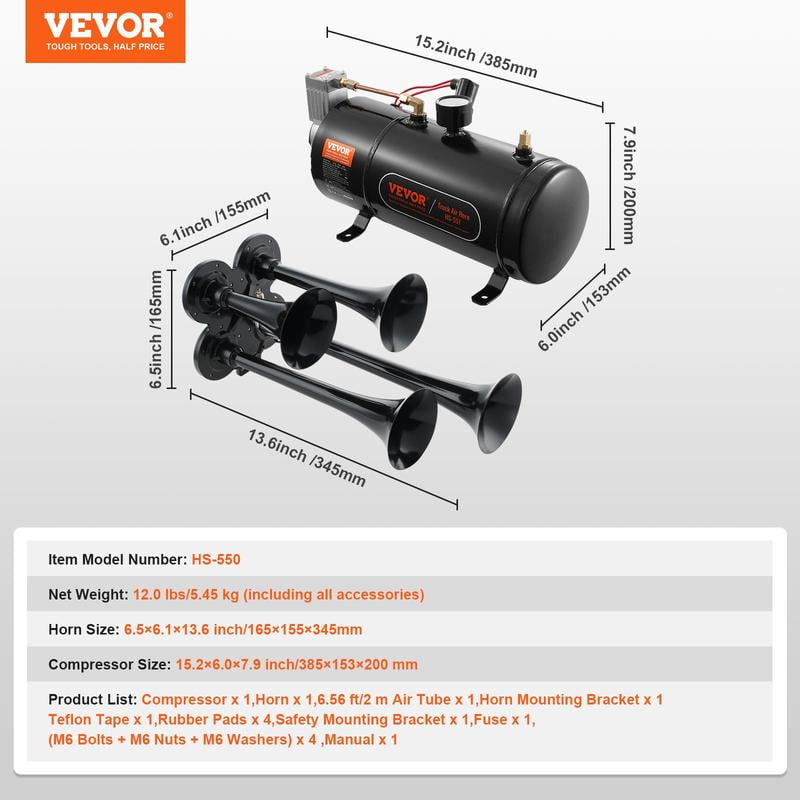 VEVOR 4 Trumpet Train Horn Kit - 150dB Air Horn for Trucks & Vehicles ...