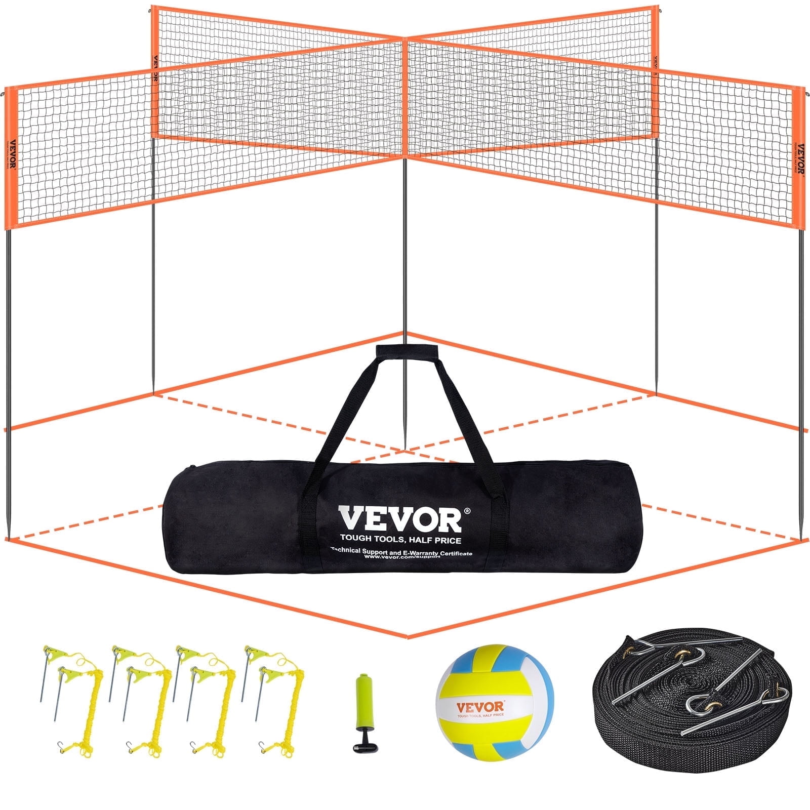 VEVOR 4-Way Volleyball Net, Adjustable Height Badminton Net Set for ...