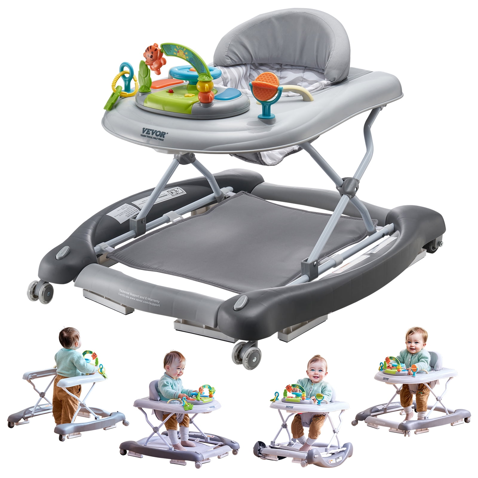 VEVOR 4-in-1 Baby Walker, Foldable Baby Activity Center on Wheels, 3 ...
