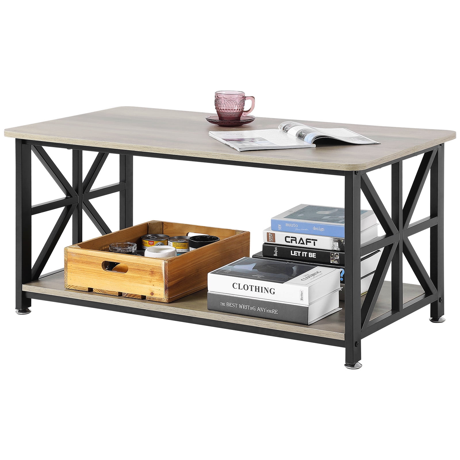 VEVOR 40" Farmhouse Coffee Table, Rectangle Coffee Table with Open ...