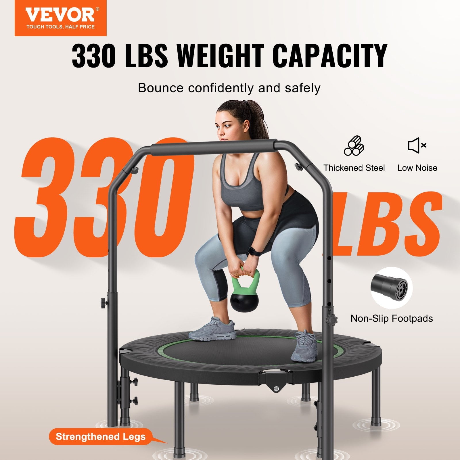 VEVOR 40" Foldable Mini Fitness Trampoline Adults Exercise Rebounder ...