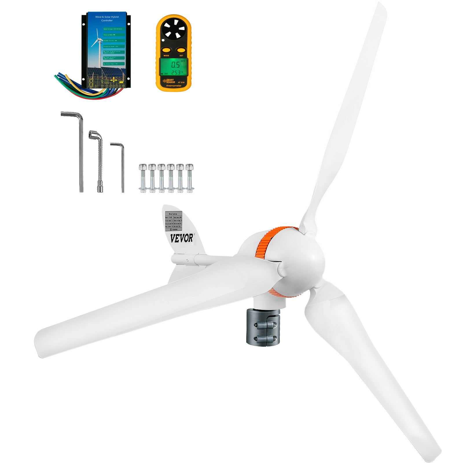 VEVOR 400W Wind Turbine Generator Kit, 12V AC with Solar Controller, 3 ...