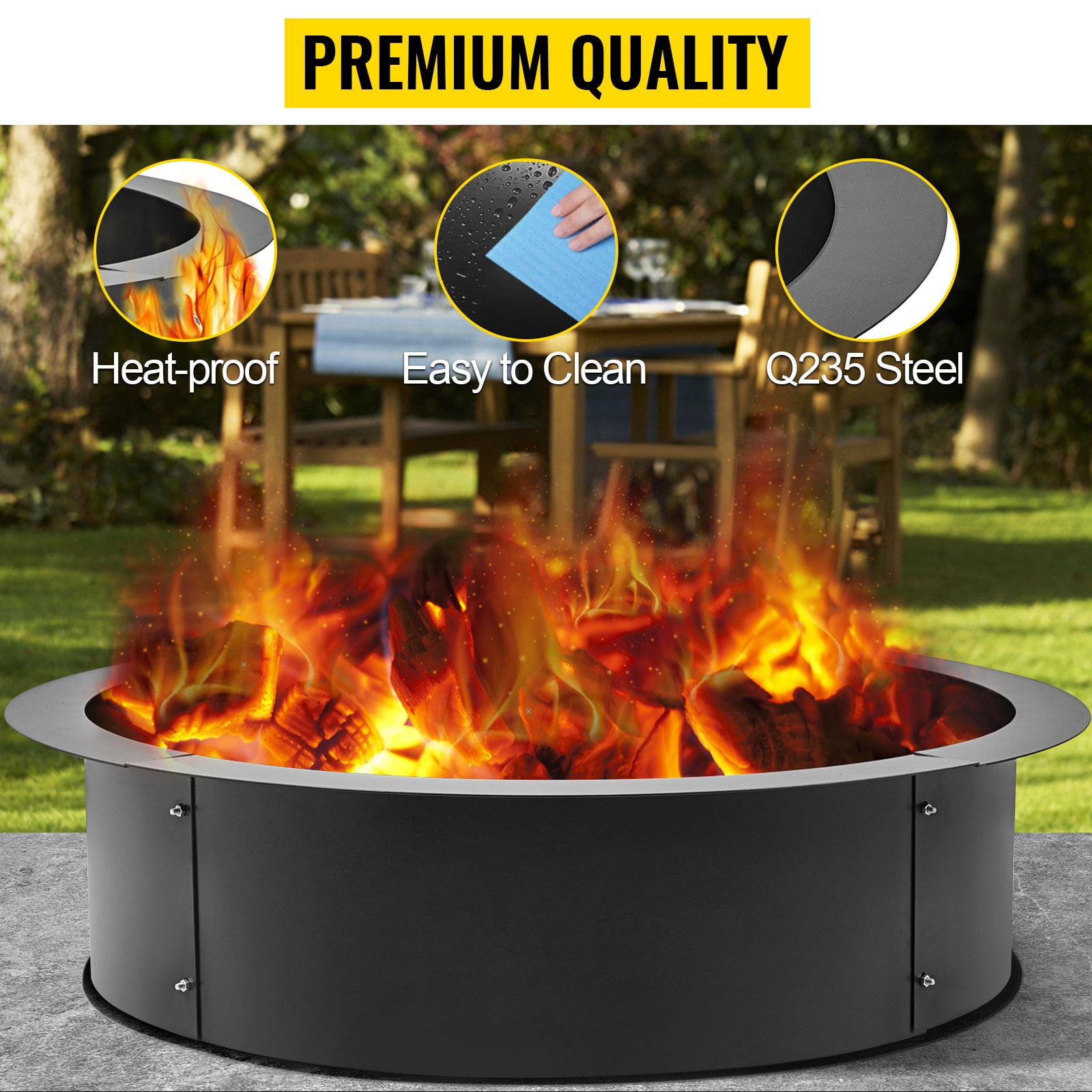 VEVOR 42" Heavy Duty Steel Fire Pit Ring (In-Ground/Above Ground ...