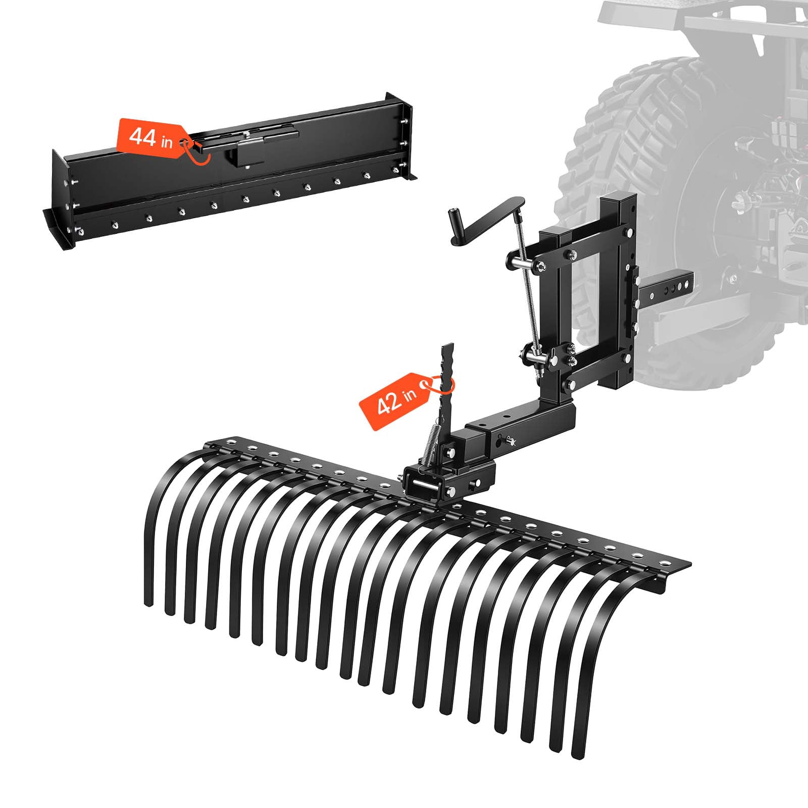 VEVOR 42 in Tow Behind Landscape Rake, 3-Point Lawn Rock Rake with ...