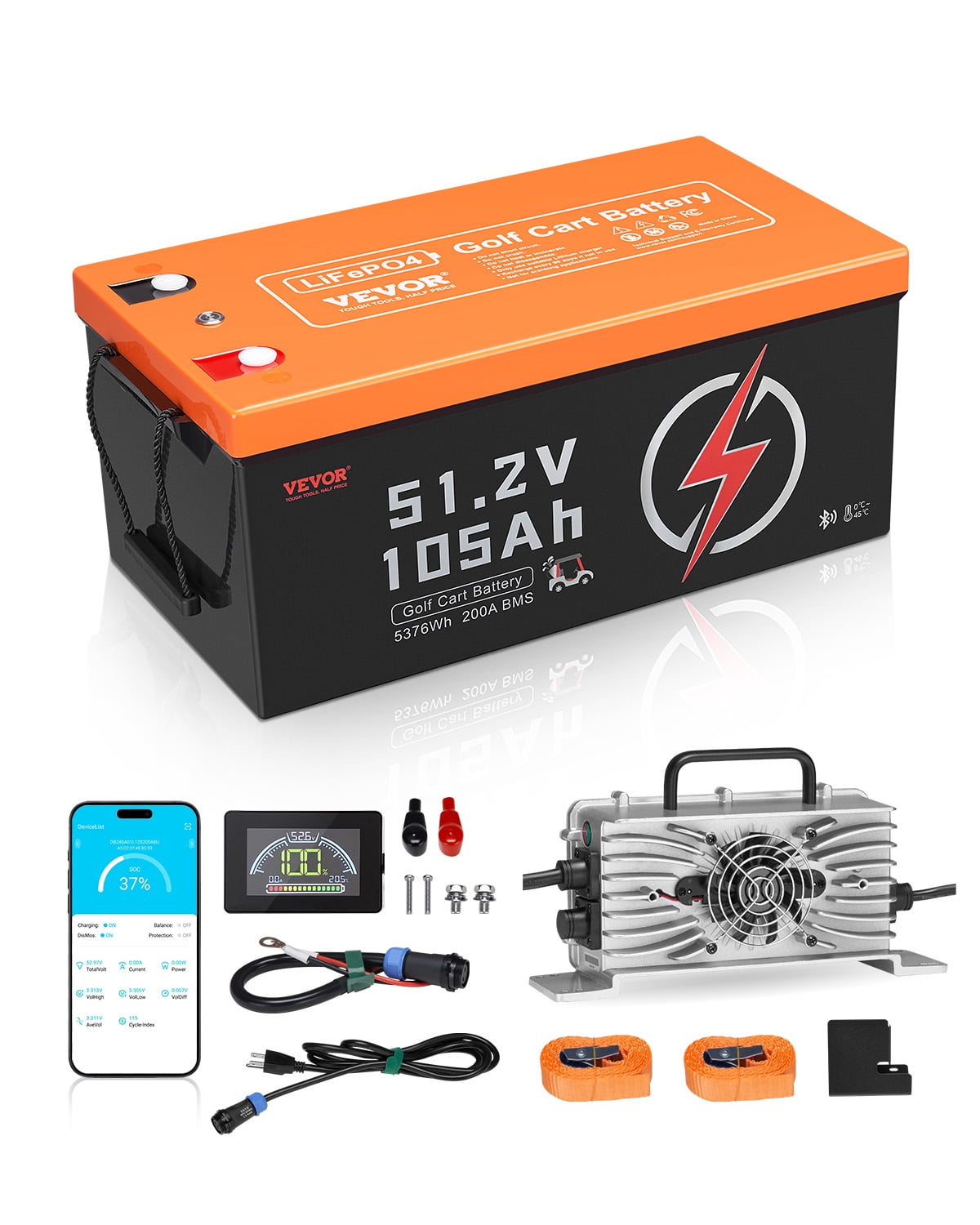 VEVOR 48V 105Ah Golf Cart Lithium Battery, 48 Volt Golf Cart Battery ...