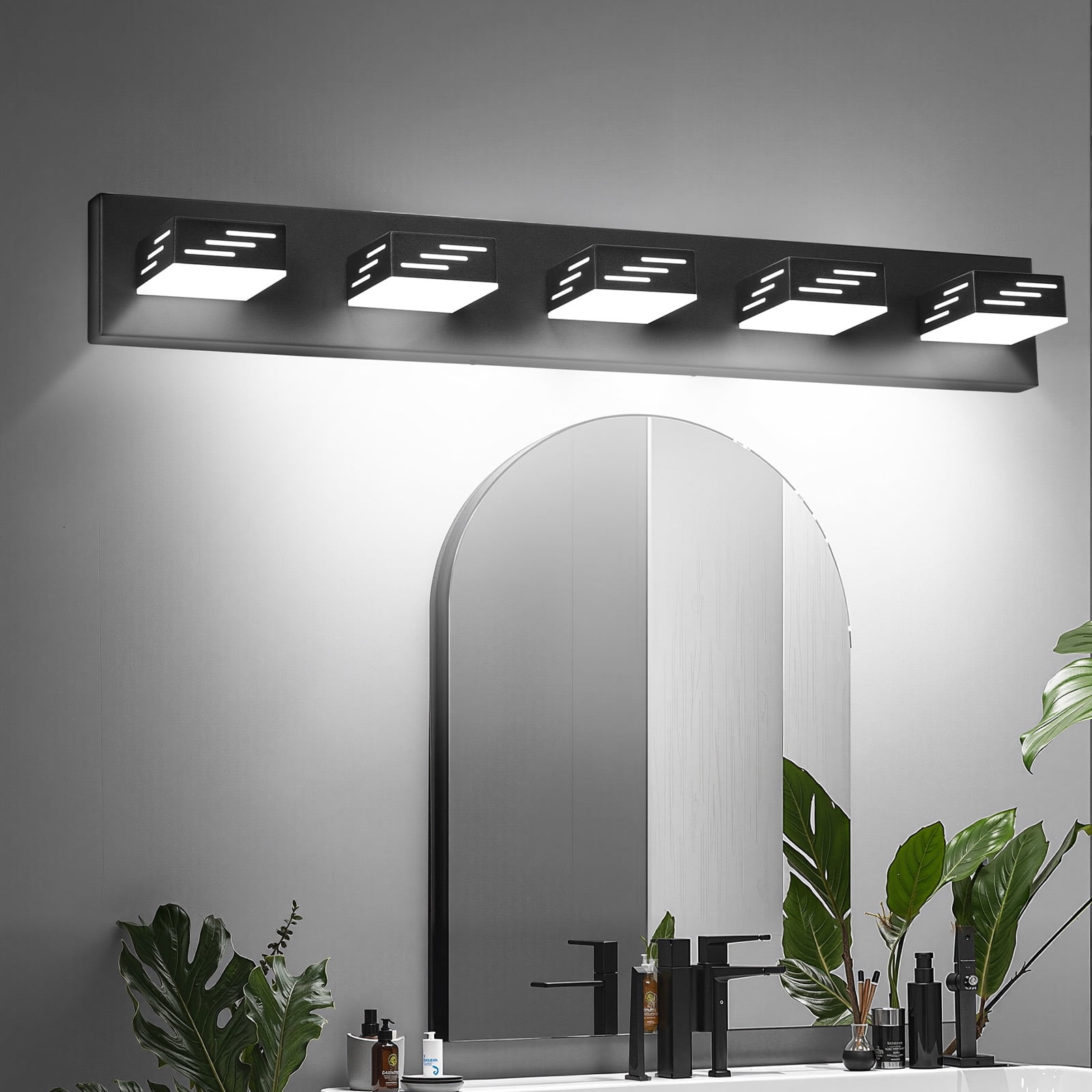 VEVOR 5-Light LED Modern Vanity Light Fixtures,33.46-Inch,Black Finish ...