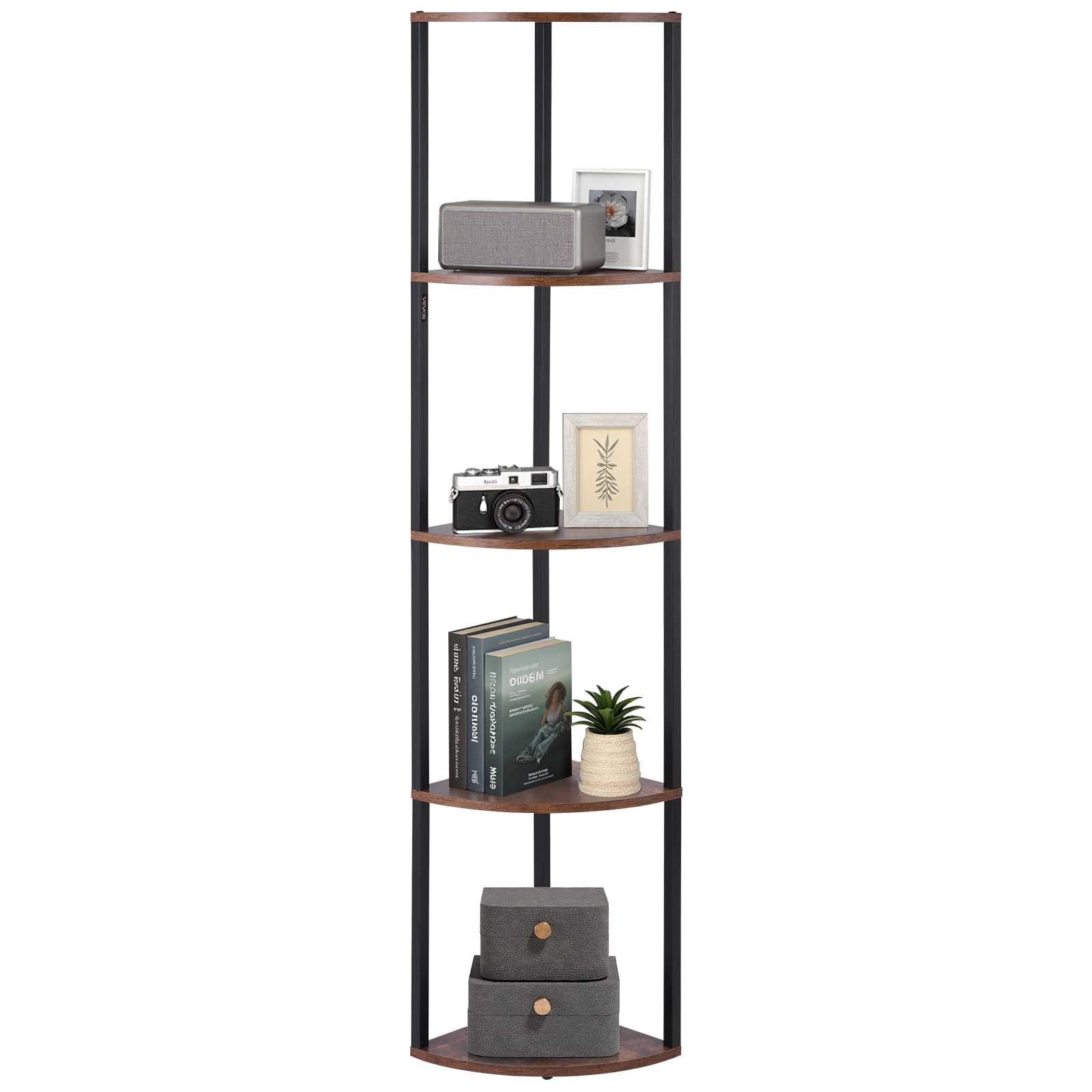 VEVOR 5 Tier Corner Shelf with LED Light, 64" Tall Corner Bookshelf ...