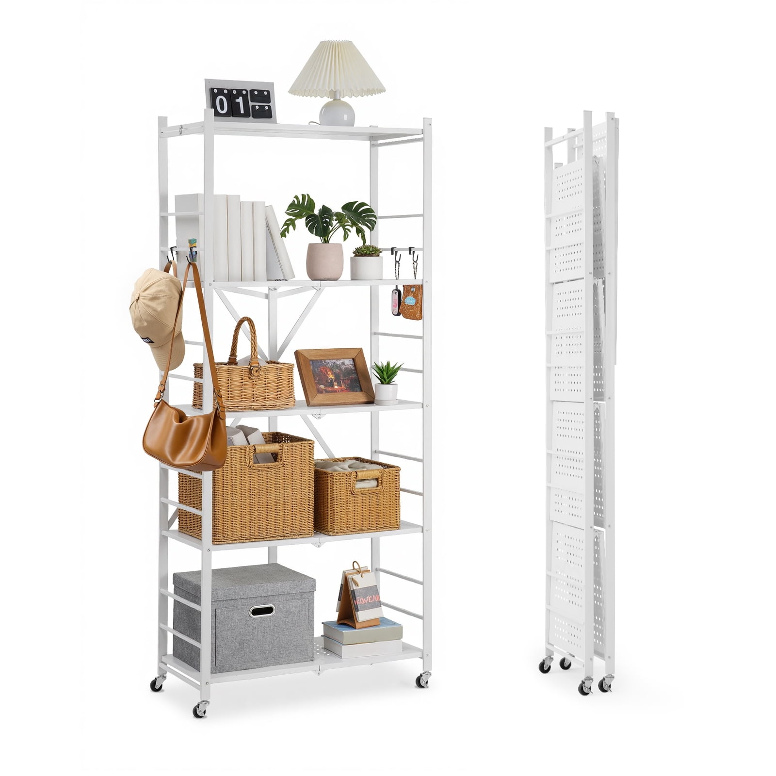 VEVOR 5-Tier Foldable Storage Shelf, 32W x 14D x 72H Inch Folding Metal ...