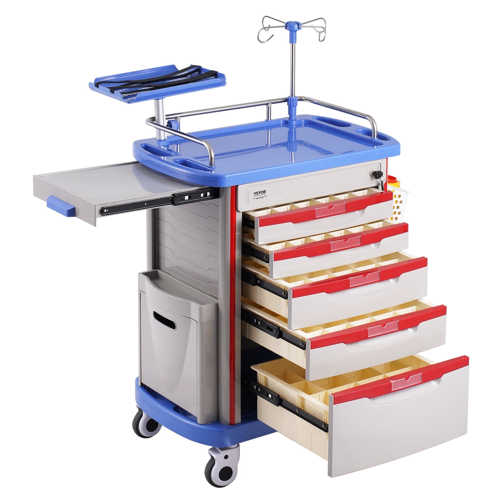 VEVOR 5 Tiers Lab Carts, Lab Utility Cart with 5 Drawers & 4 Silent ...