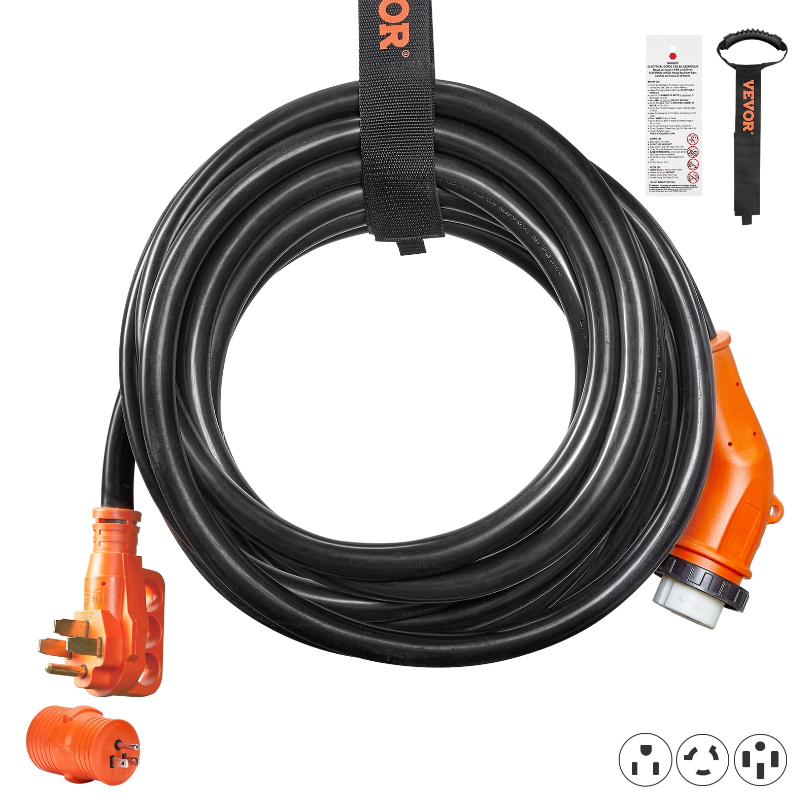VEVOR 50 Feet RV Power Cord,50 Amp, Heavy Duty STW 6/3 + 8/1 Generator ...