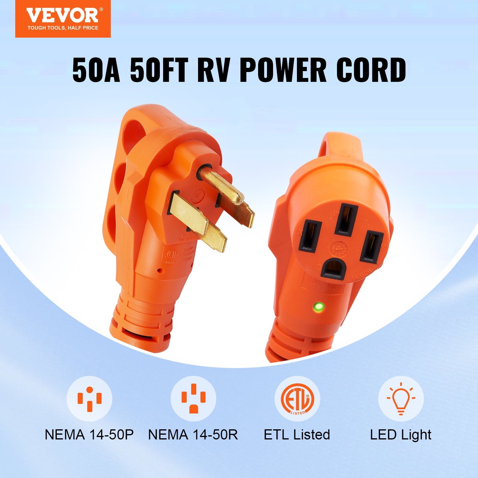 VEVOR 50 ft RV Extension Cord, 50 Amp, Heavy Duty STW RV Power Cord ...