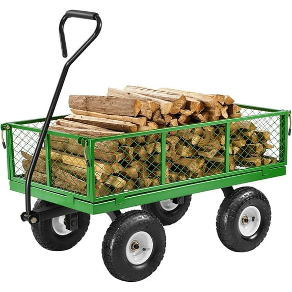 VEVOR 500 Lbs Steel Garden Cart, Heavy Duty Garden Wagon Cart Pullable ...