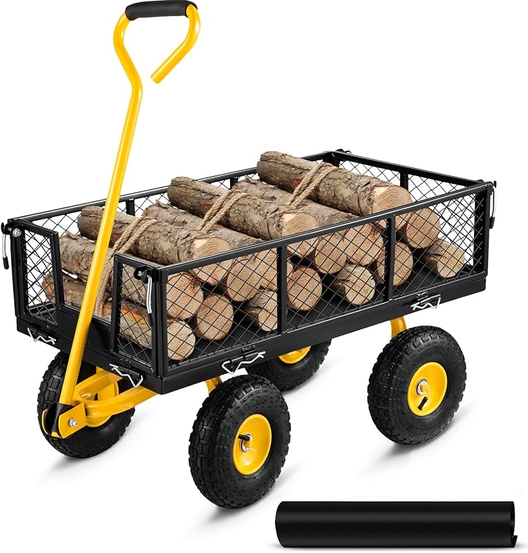 VEVOR 500 Lbs Steel Garden Cart, Heavy Duty Garden Wagon Cart Pullable ...