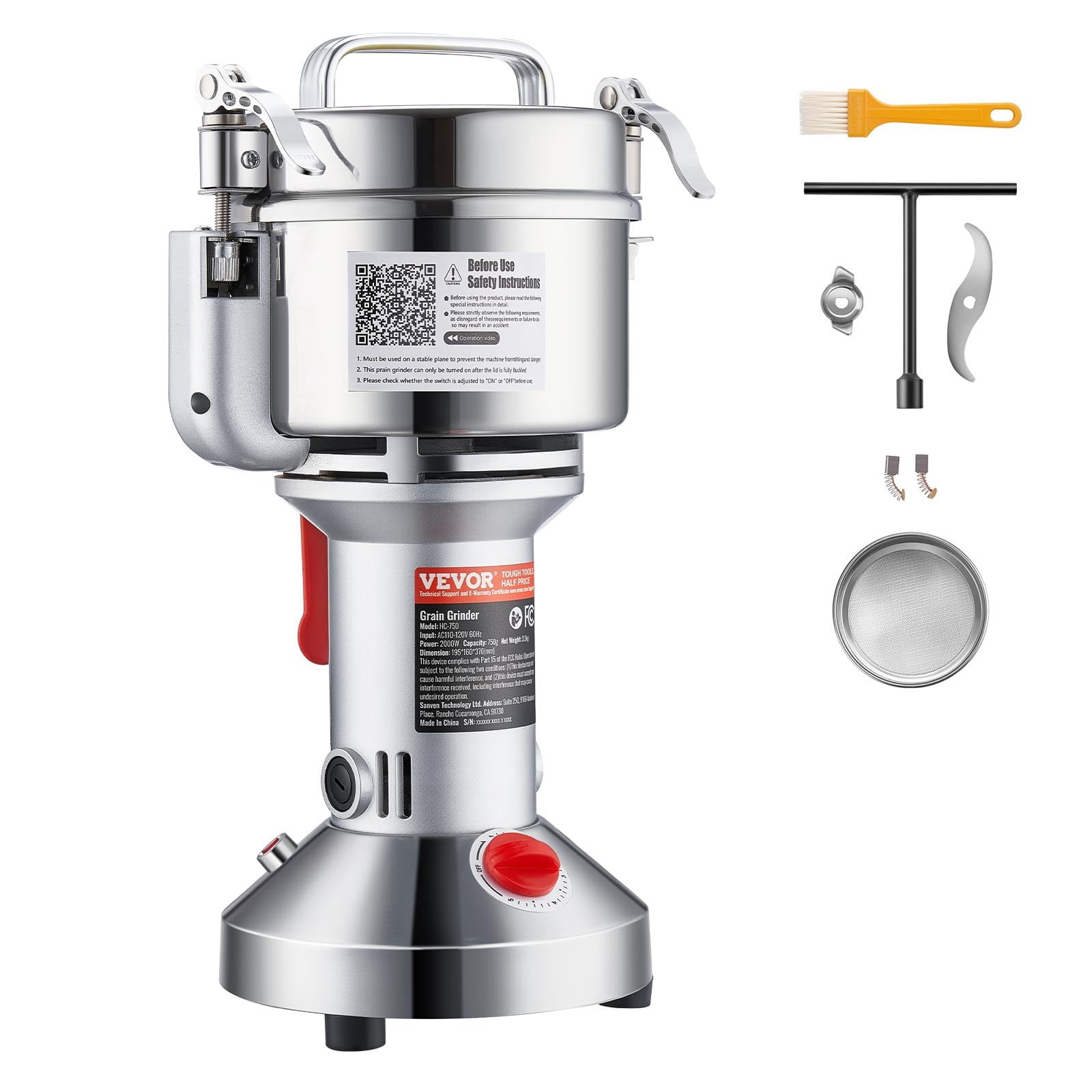 VEVOR 550g Electric Grain Mill Grinder, High Speed 2000W Commercial ...