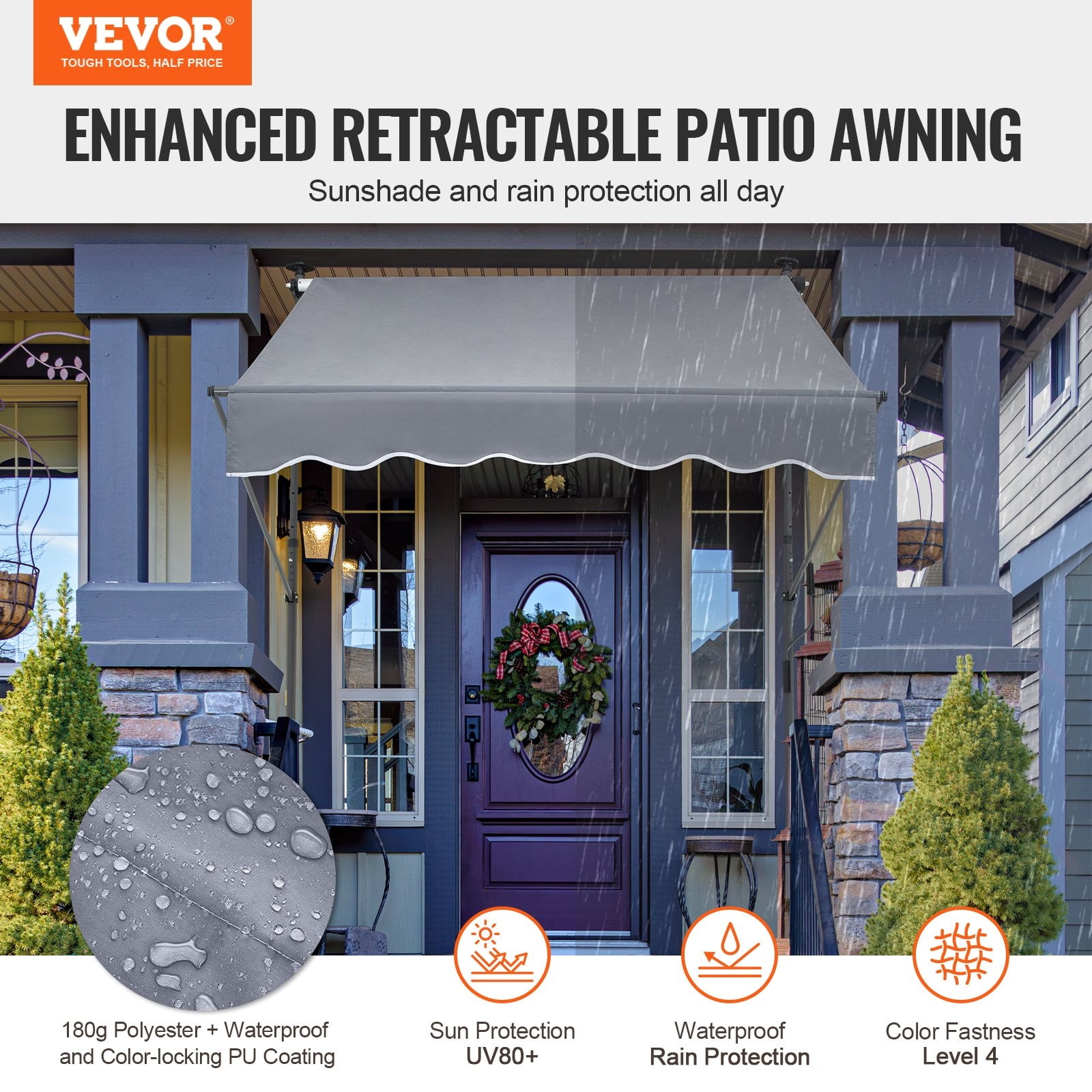 VEVOR 59x47" Patio Awning Retractable Awning Sunshade Shelter with ...