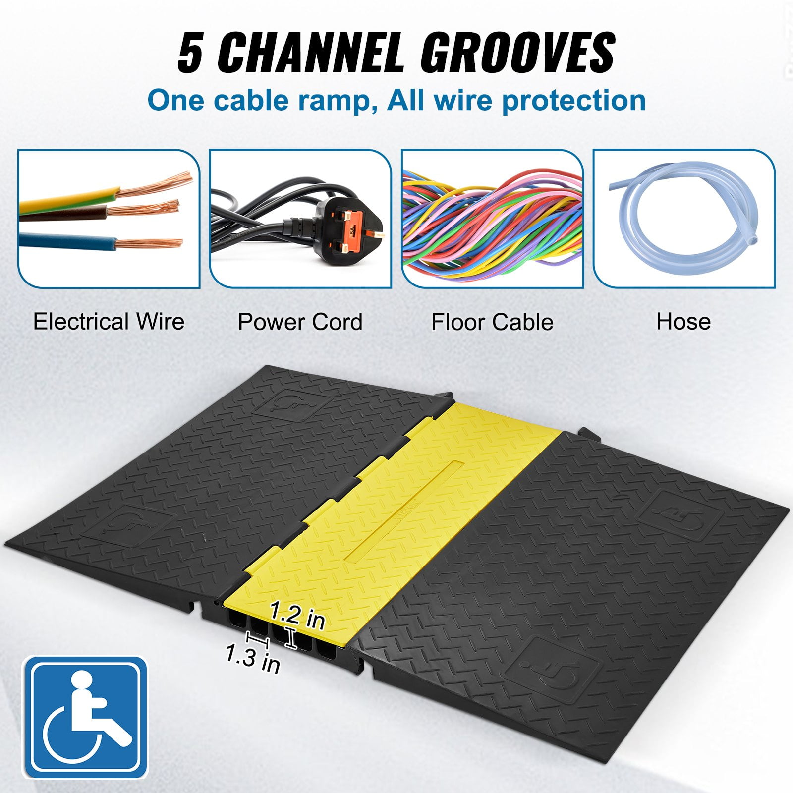 Black 5-Channel Rubber Cable Protector Ramp, 22000Lbs Load Capacity ...