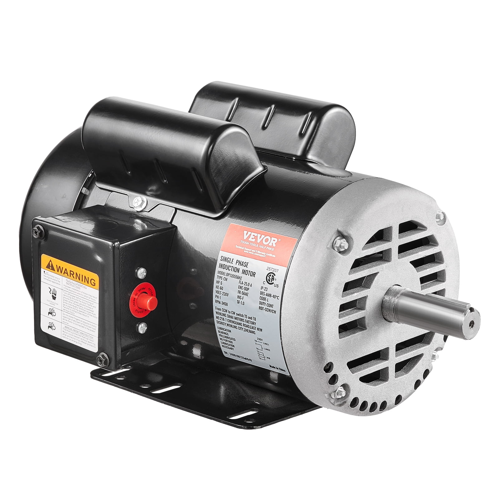 VEVOR 5HP Air Compressor Electric Motor, 230V 25 Amps, 56HZ Frame ...